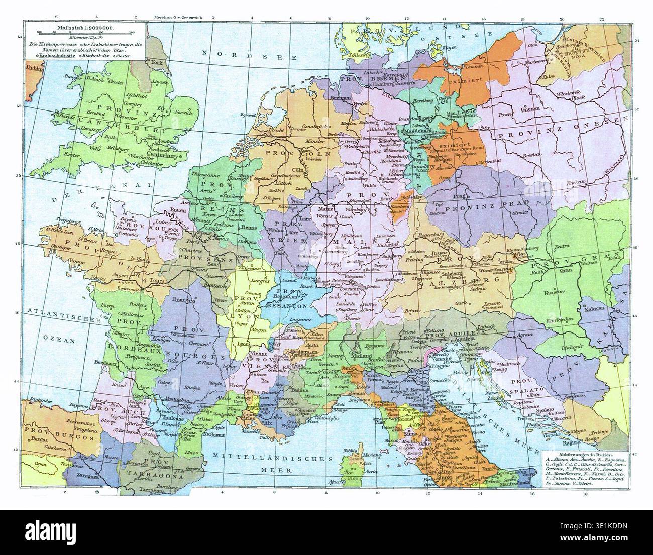 Ecclesiastical map of Europe circa 1500 CE documents the territorial ...