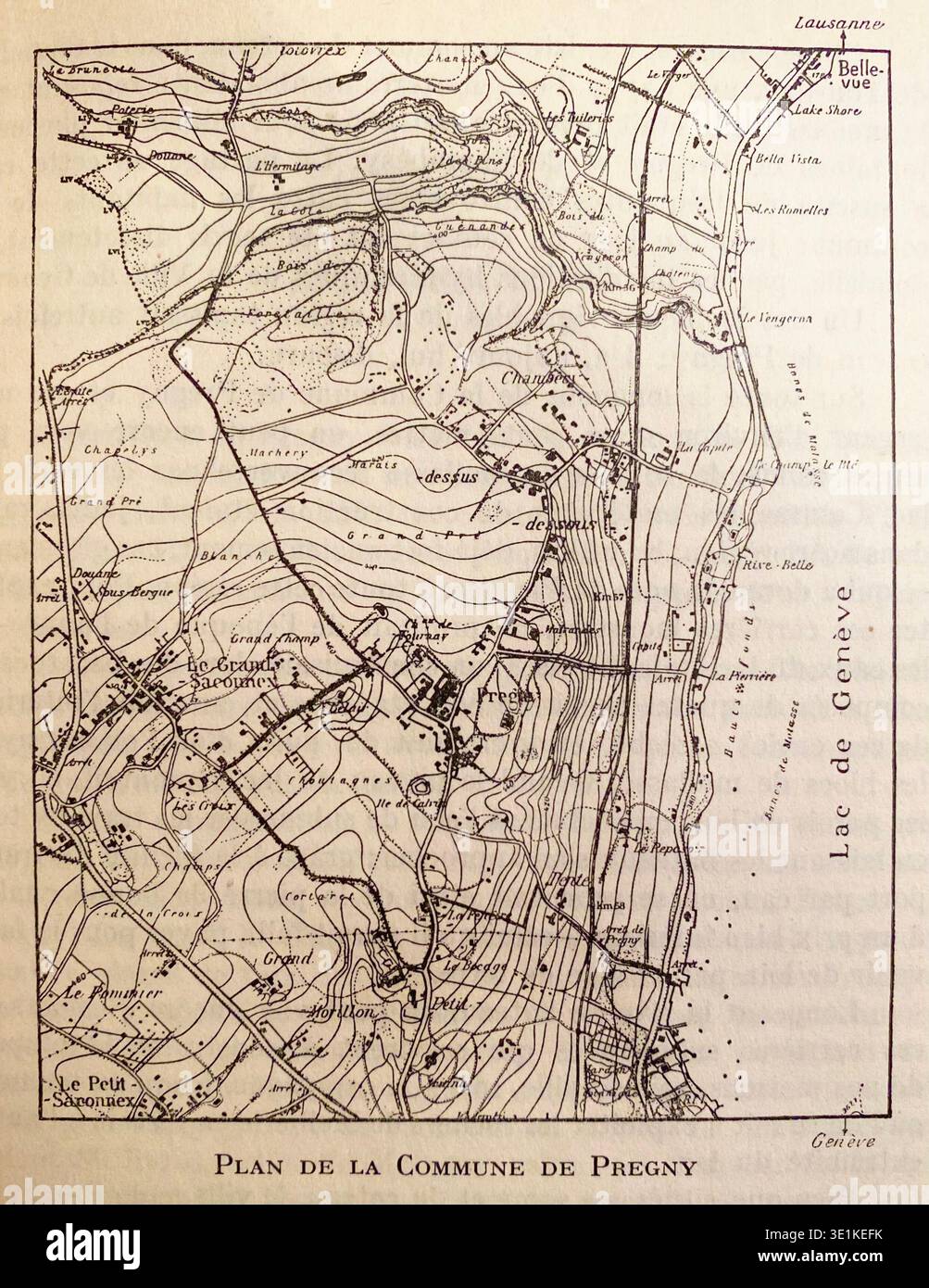 A map of Pregny (GE) in Switzerland from 1947, illustrating the ...