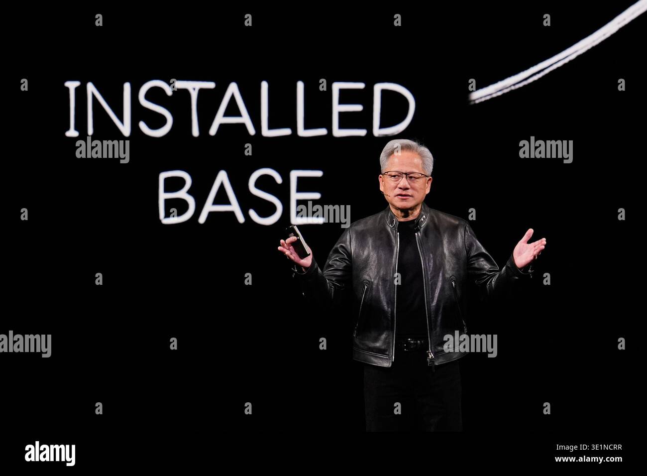 Nvidia CEO Jensen Huang speaks during an Nvidia conference focusing on ...
