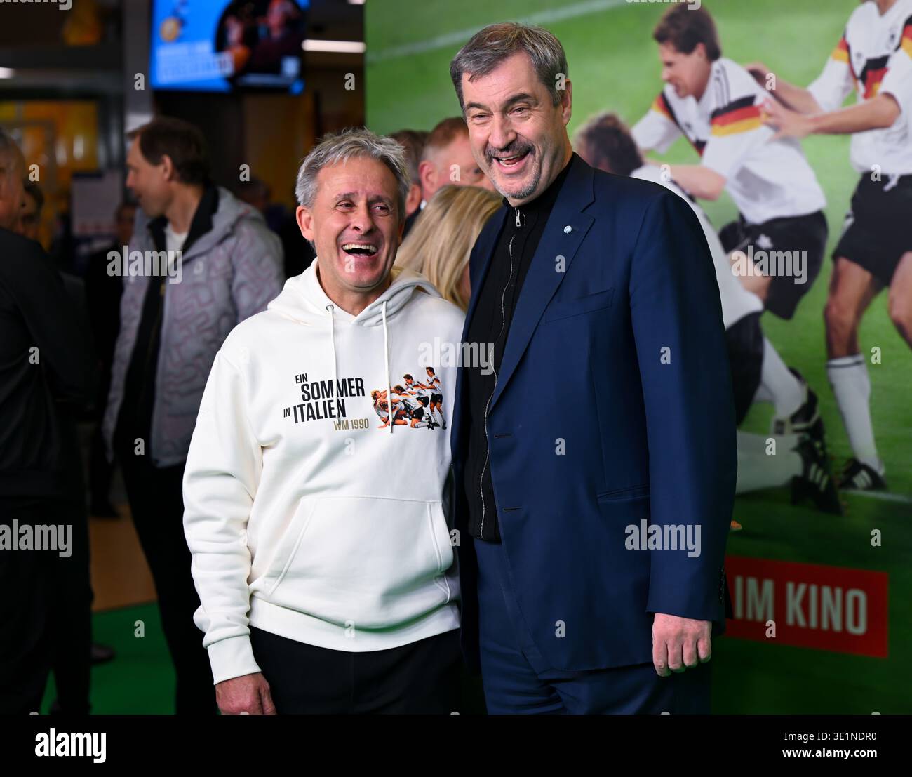 16 March 2026, Bavaria, Munich: Pierre Littbarski (l) and Markus Söder ...