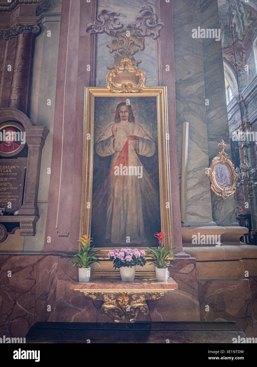 Divine Mercy painting of Jesus Christ, gilded altar frame, Lublin ...