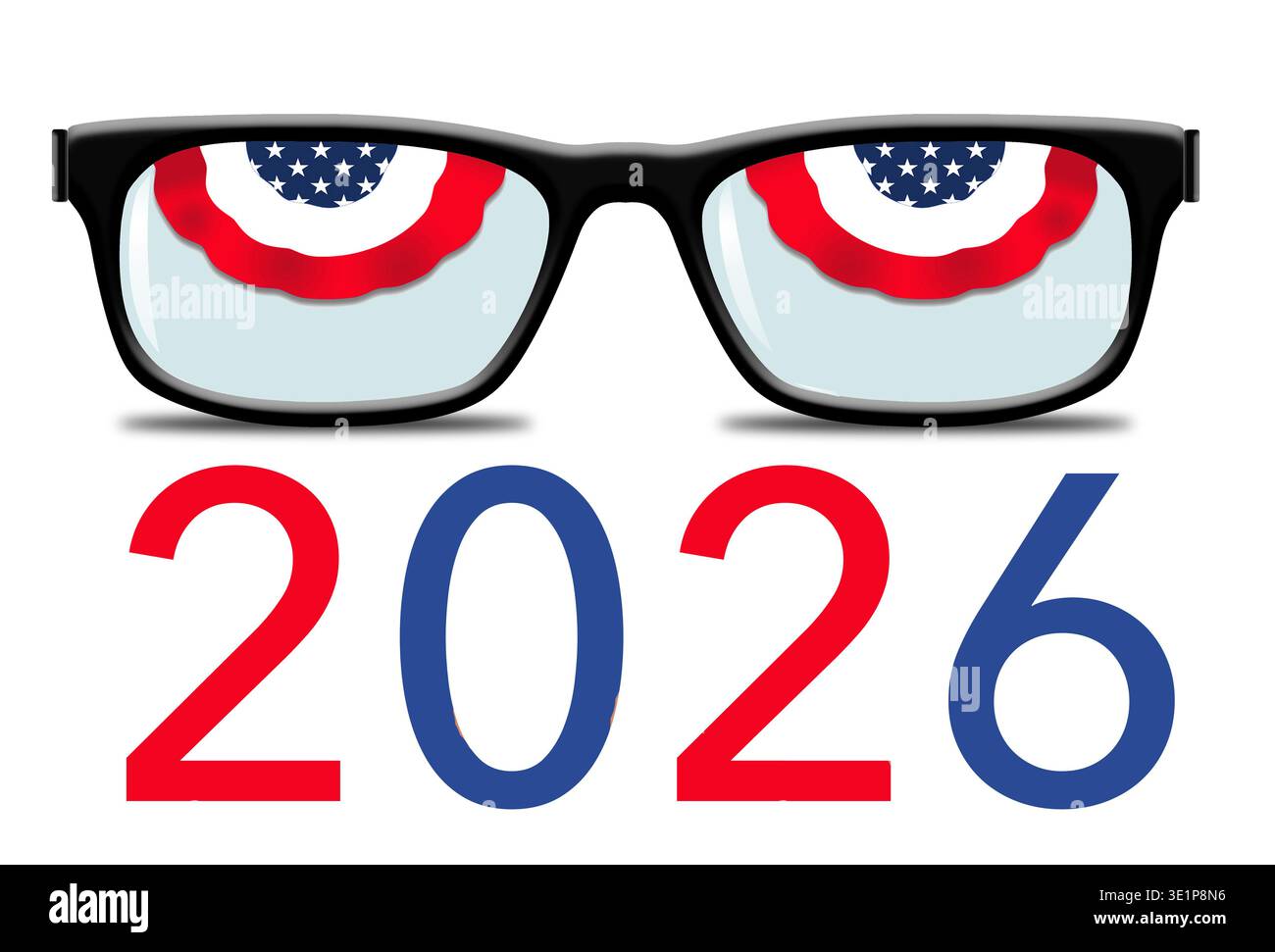 Red, white and blue bunting is seen in eyeglass frames and look like ...