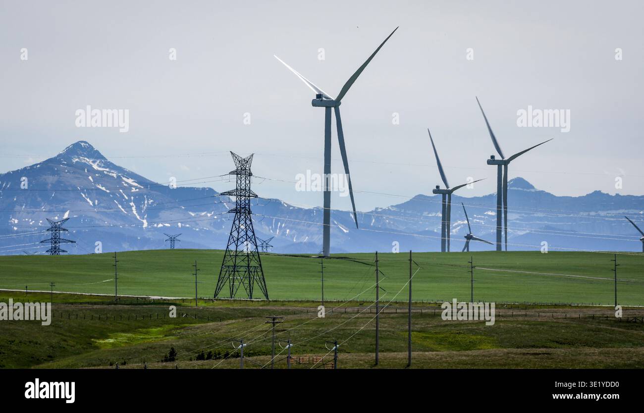 Power transmission lines and wind turbines as seen with the Rocky ...
