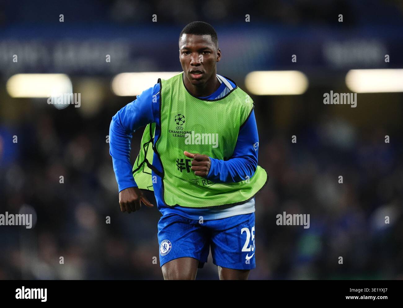 Chelsea's Moises Caicedo warming up ahead of the UEFA Champions League ...