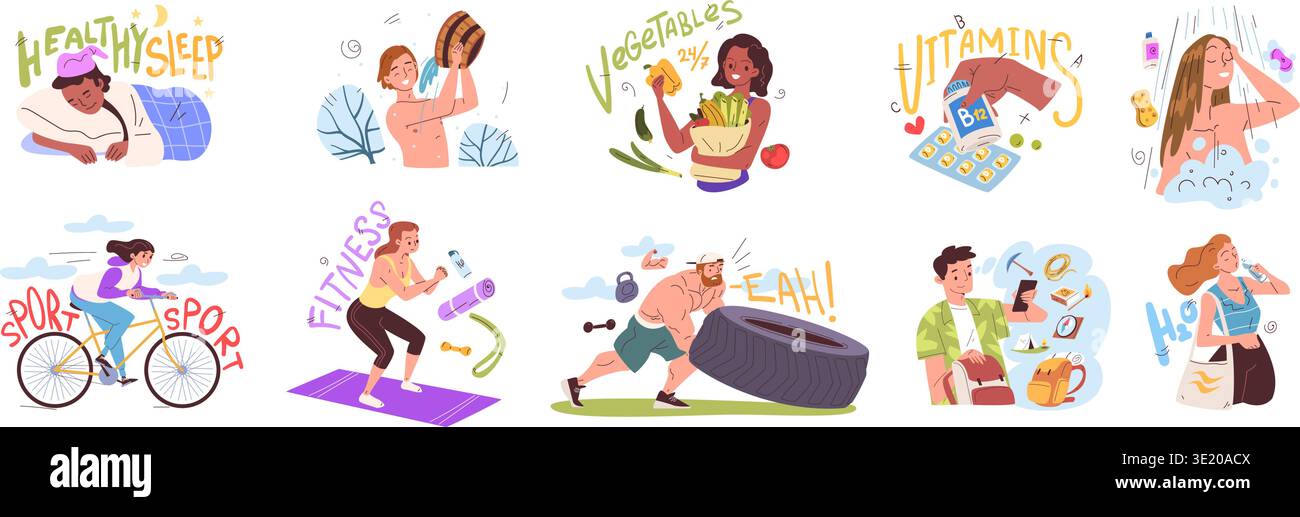 People healthy lifestyle. Health habits daily routine, mental wellness ...
