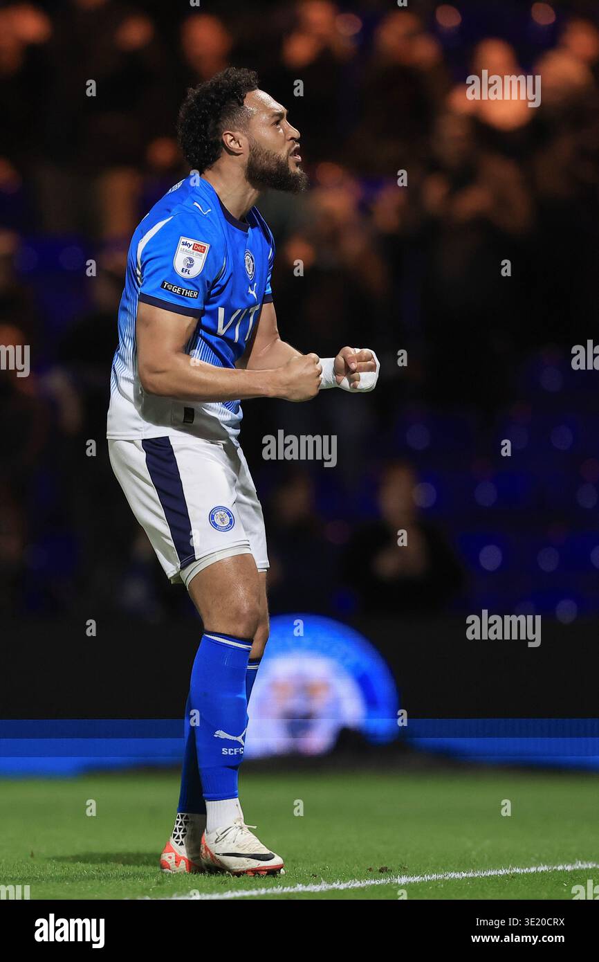 Stockports Kyle Wootton celebrates making it 2-1 during the Sky Bet ...