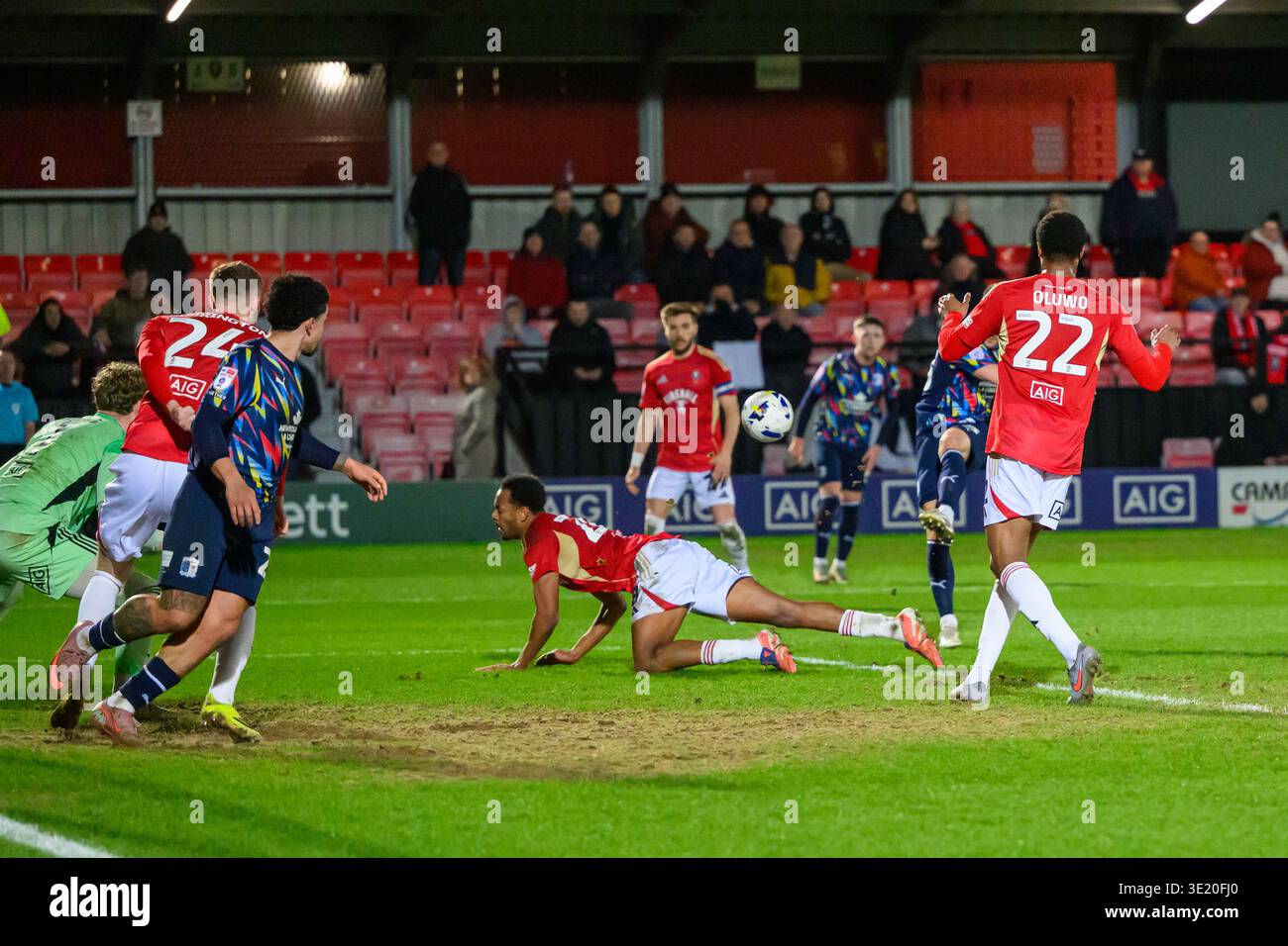 Danny Rose of Barrow FC tries a shot on goal during the Sky Bet League ...