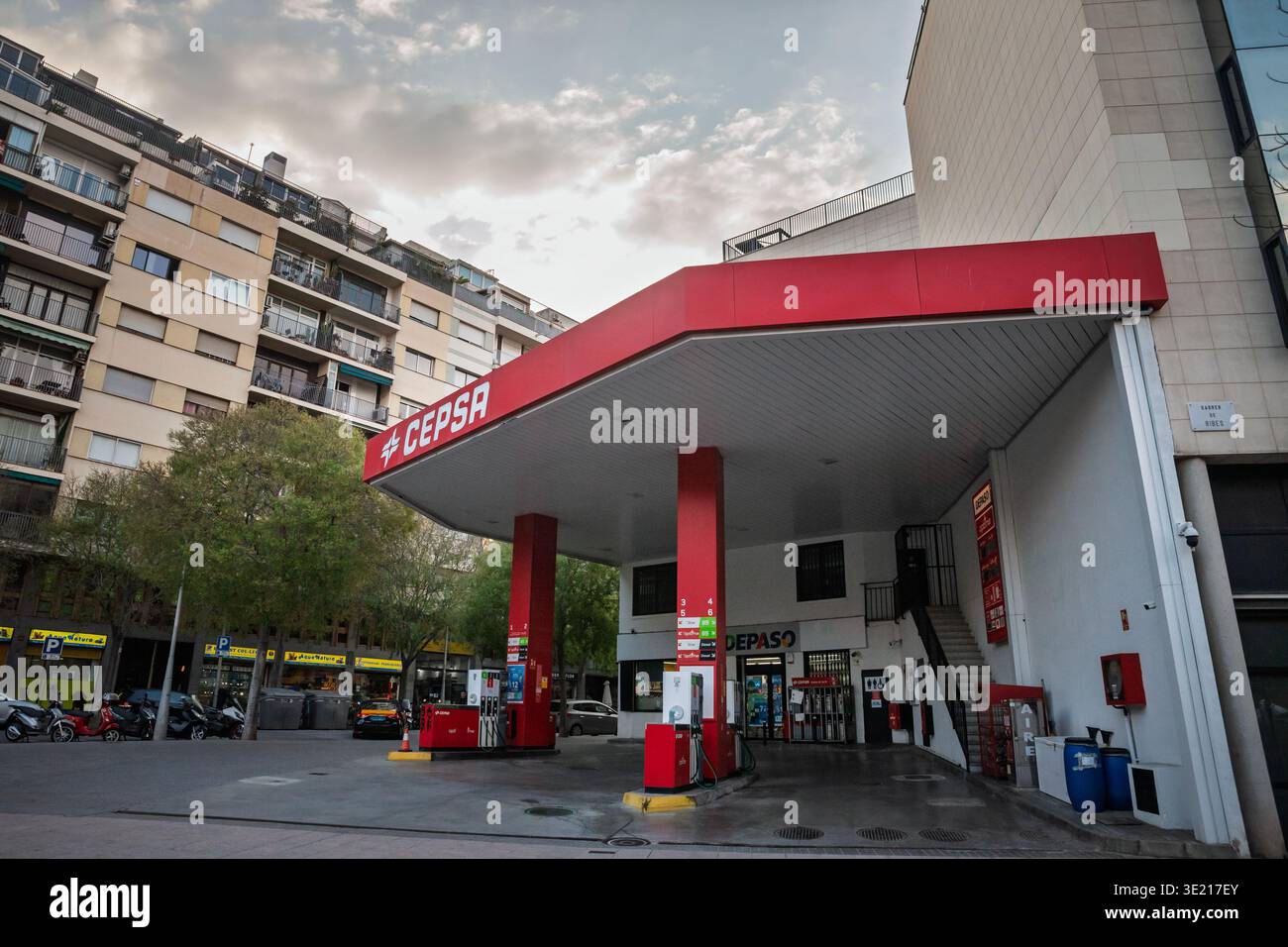 VALENCIA, SPAIN - APRIL 5, 2025: Cepsa branding on a fuel station ...