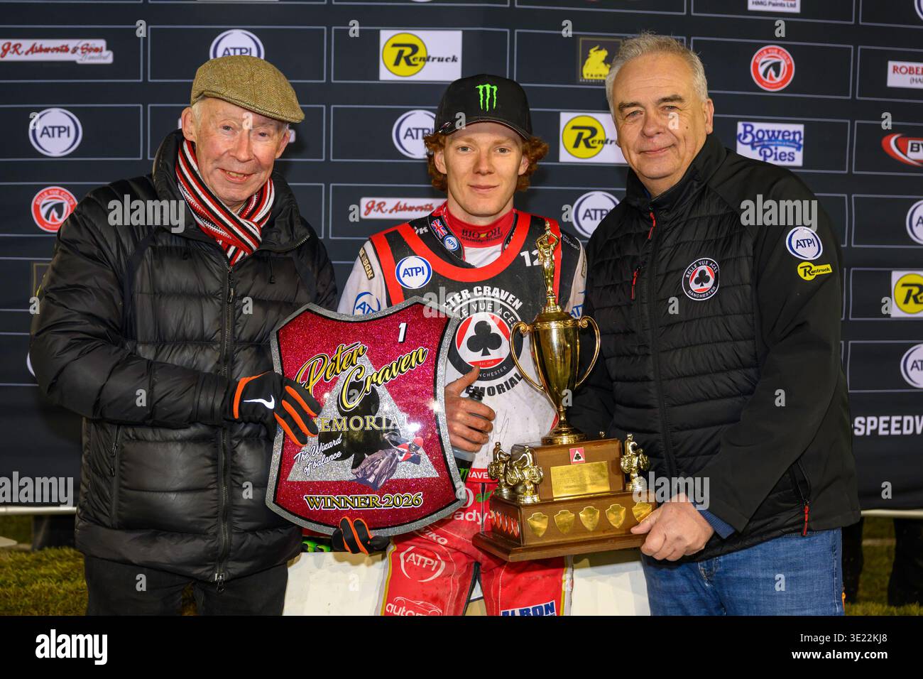 Dan Bewley (Centre) with Belle Vue Speedway Owners Tony Rice (Left) and ...