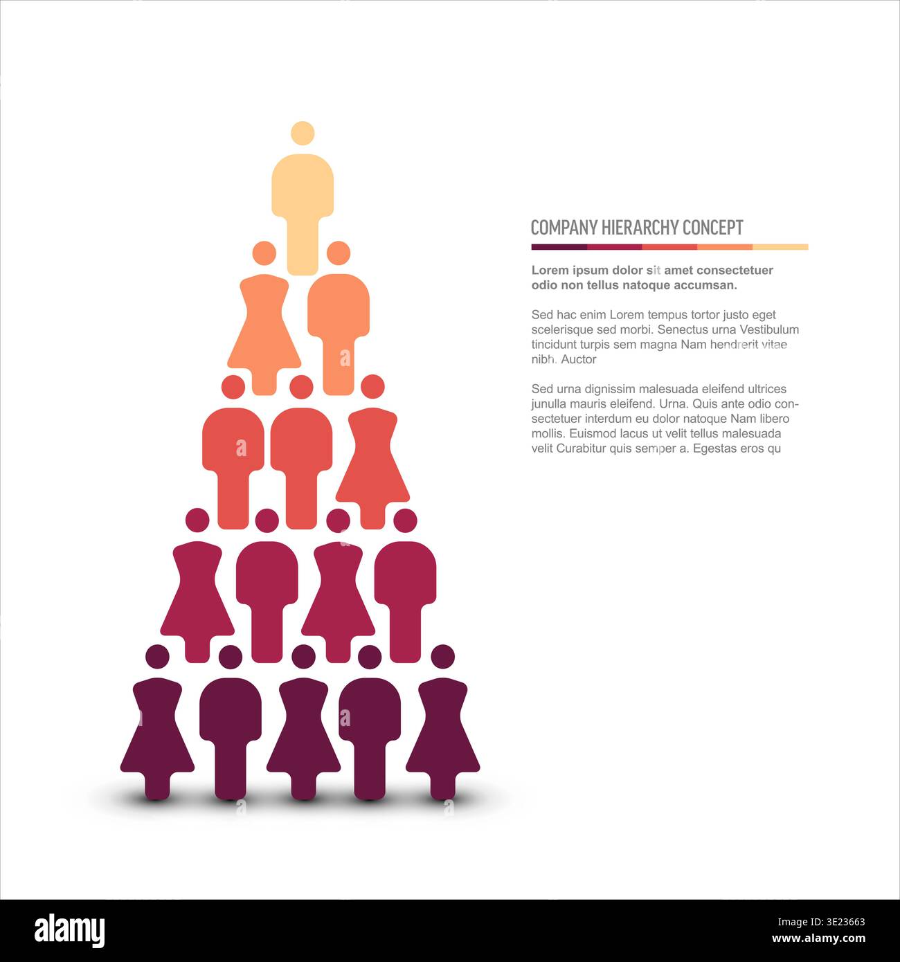 A company hierarchy concept illustrated by a pyramid of people icons ...