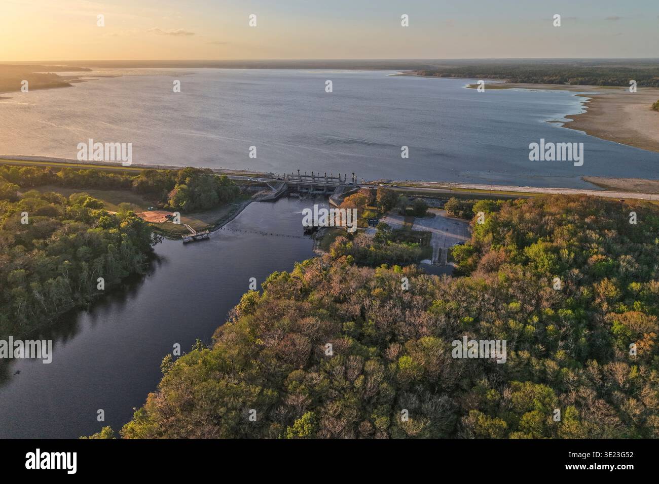The Kirkpatrick Dam, Rodman Reservoir and spillway are visible on ...