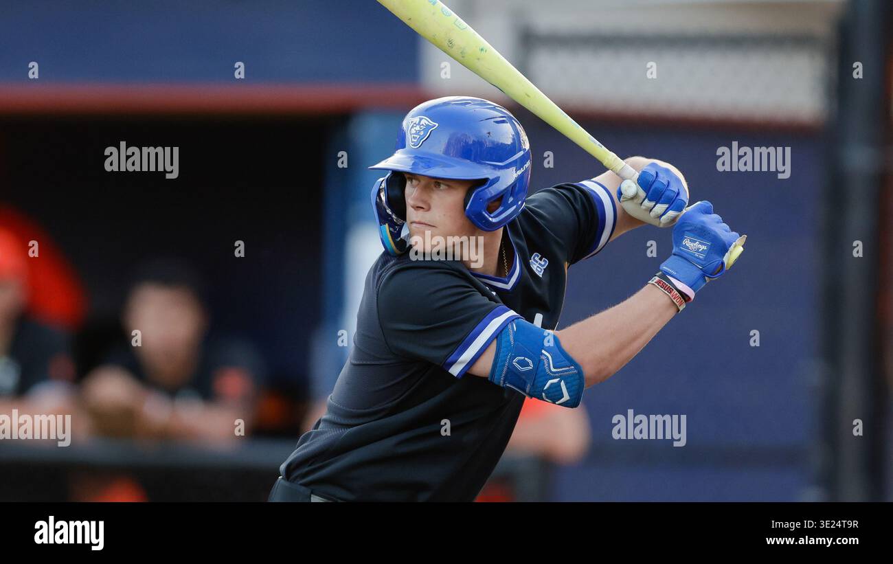 Georgia State's Hunter Carlson (9) bats during an NCAA baseball game ...