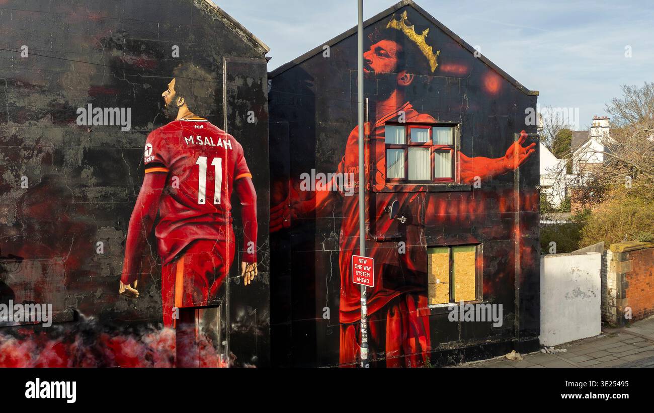 Mohamed Salah mural near Anfield Stadium before the Liverpool v ...