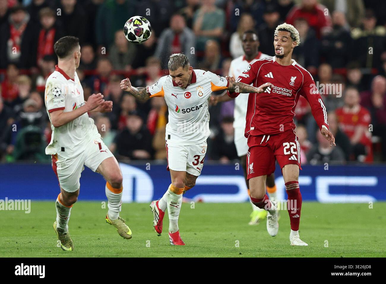 Lucas Torreira of Galatasaray heads the ball during the Liverpool v ...