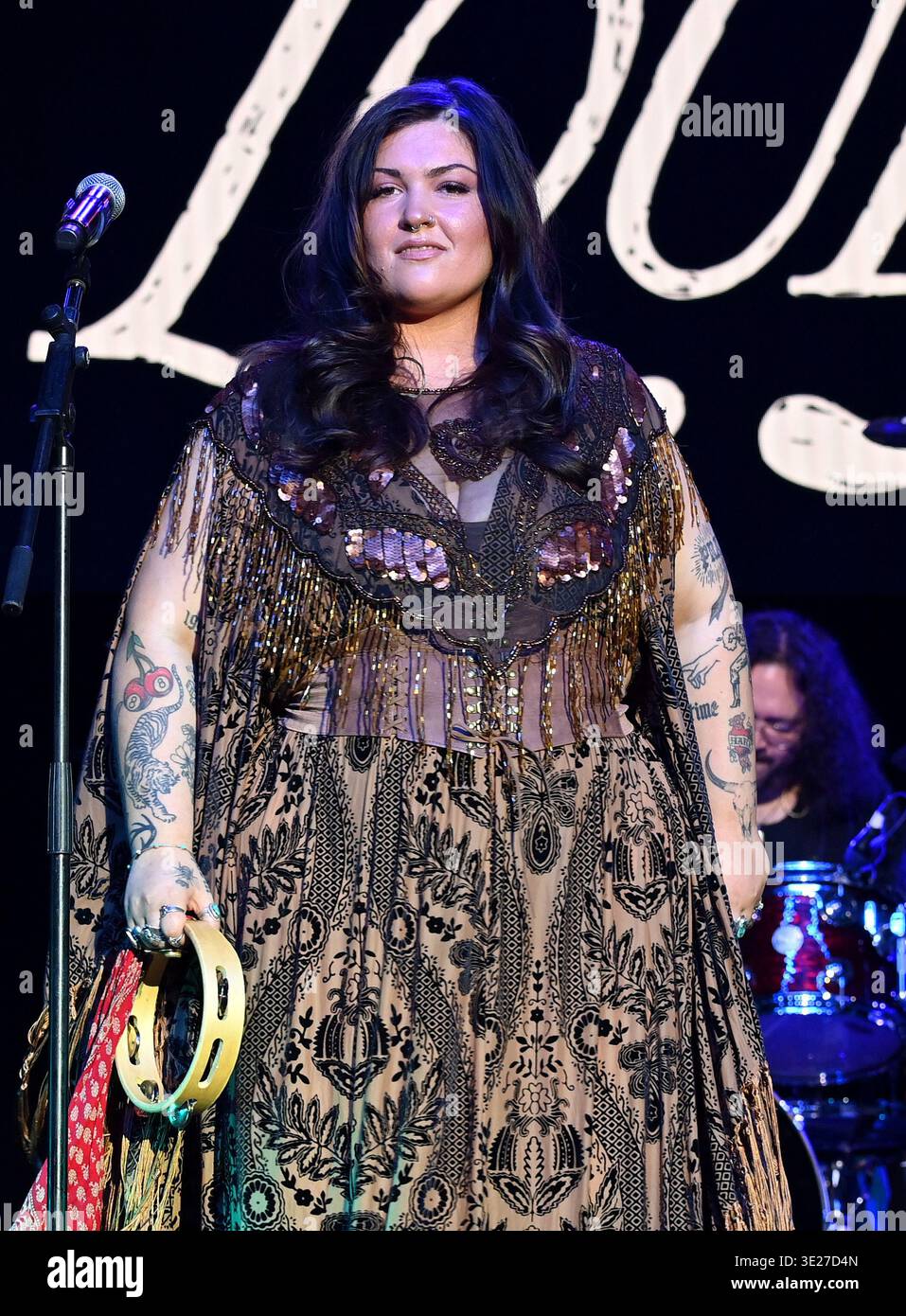 Logan Simmons from The Band Loula onstage at Warner Records Nashville ...