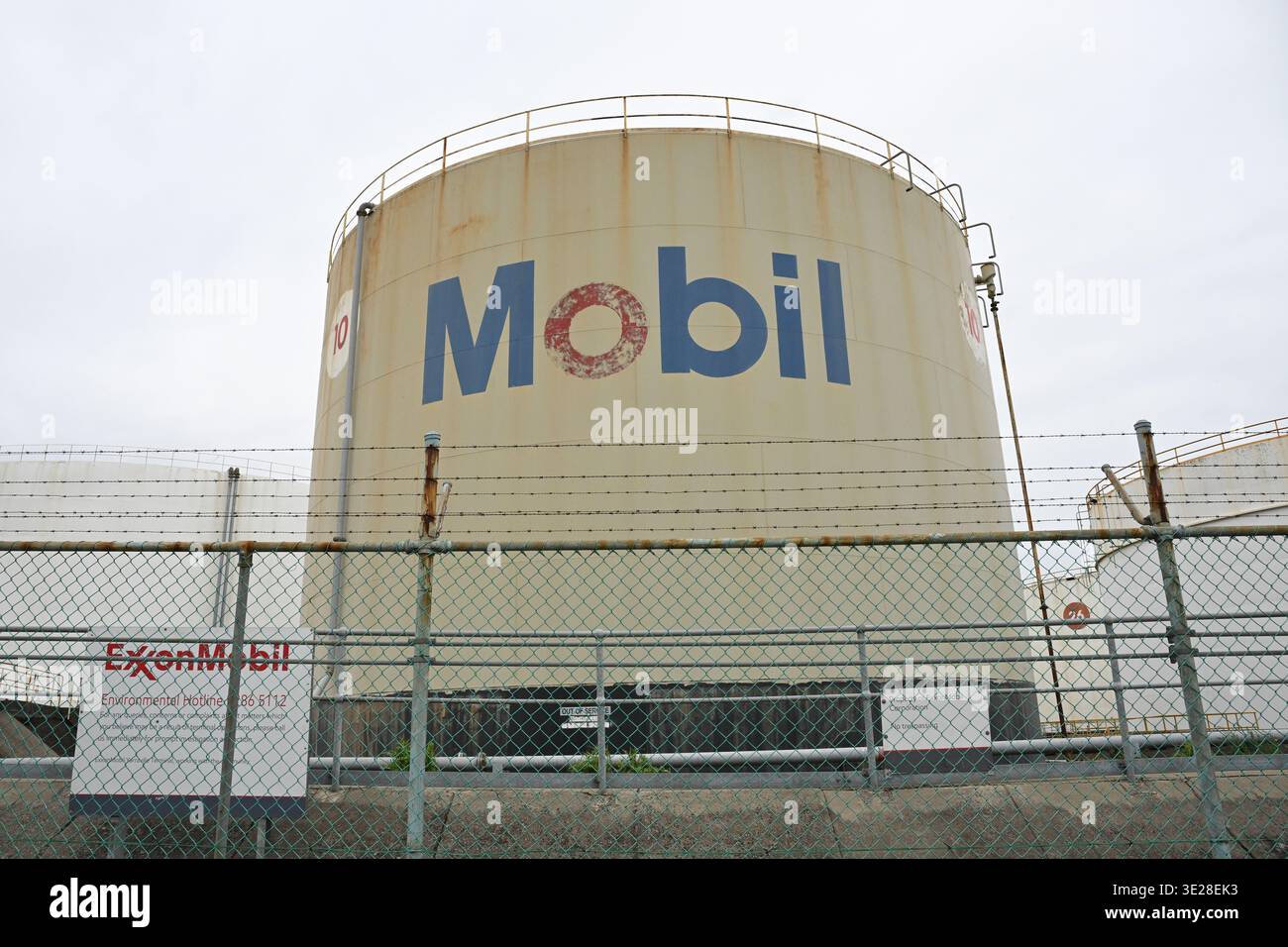 Signage is seen for ExxonMobil at the Yarraville Terminal in Melbourne ...