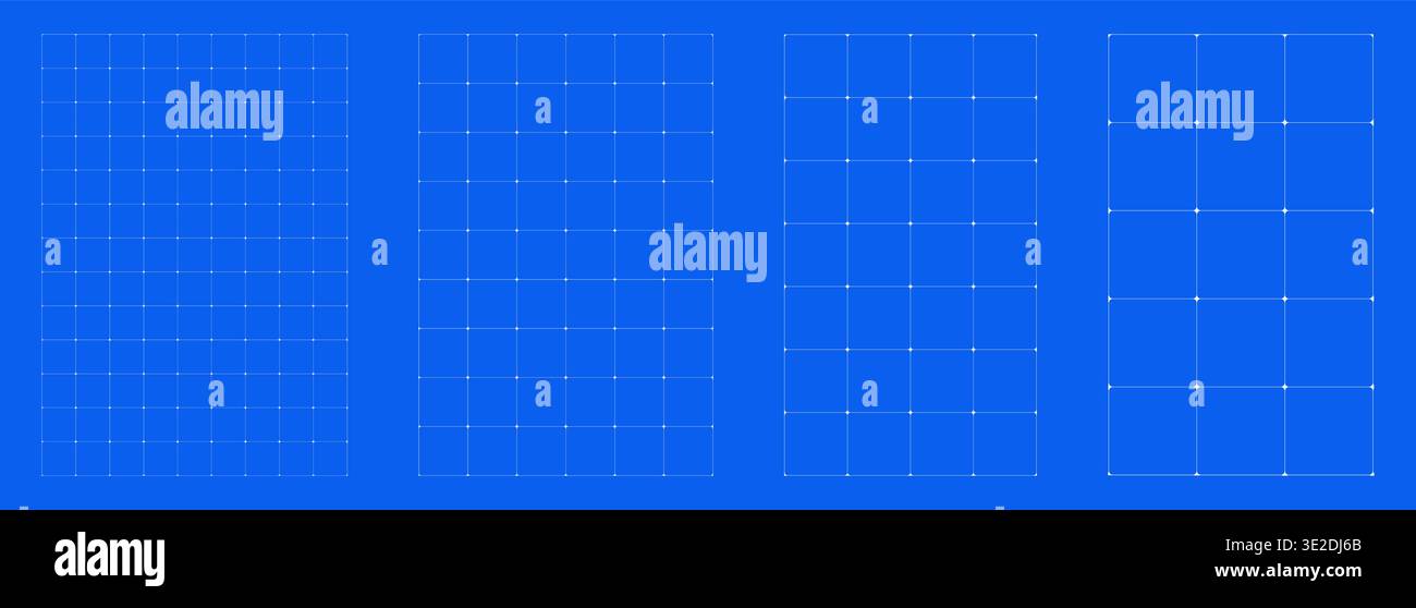 Blueprint grid set rounded cell geometry, four scale variations. Wide ...