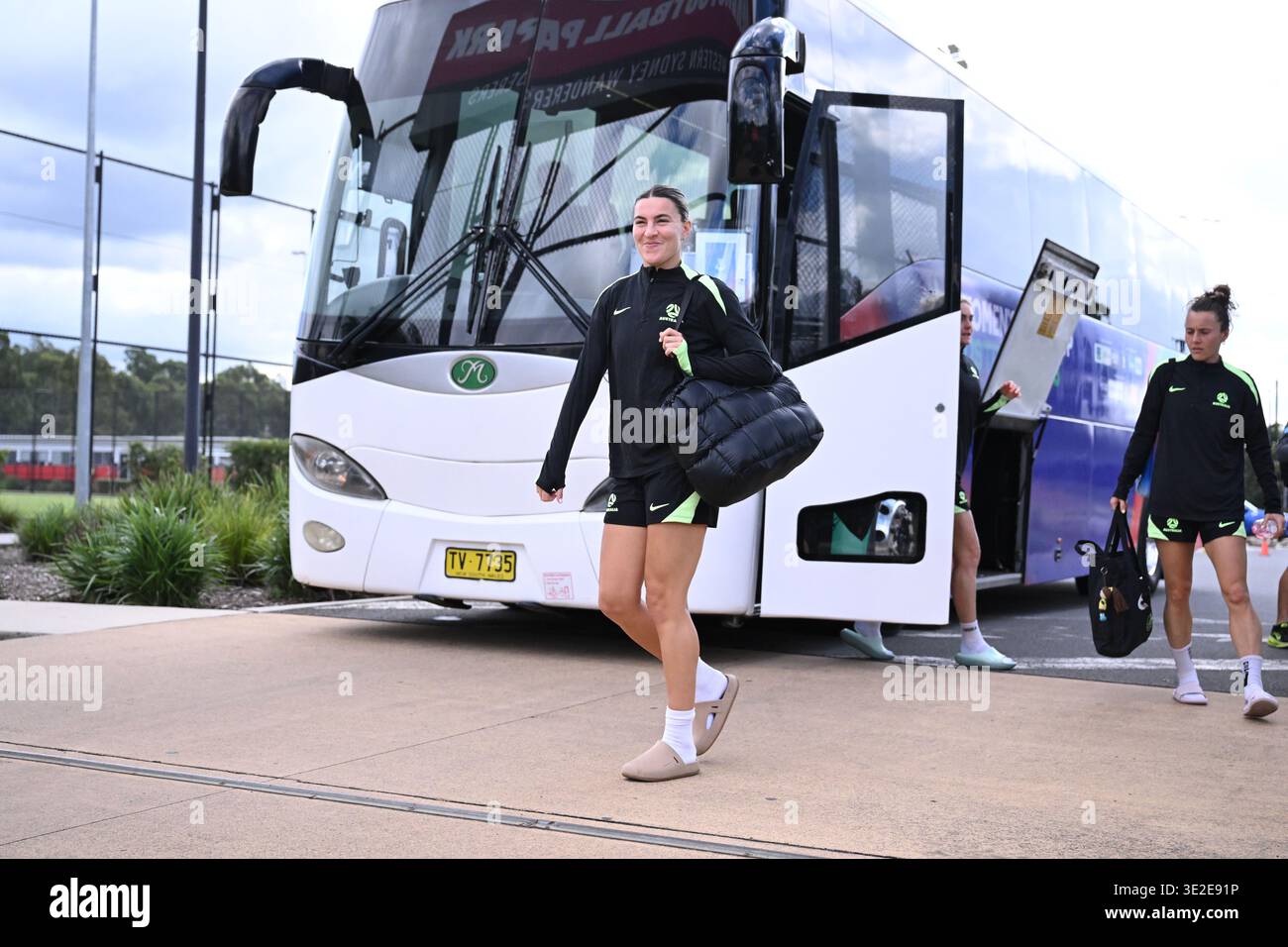 Stephanie Catley arrives for a Matildas training session at Wanderers ...