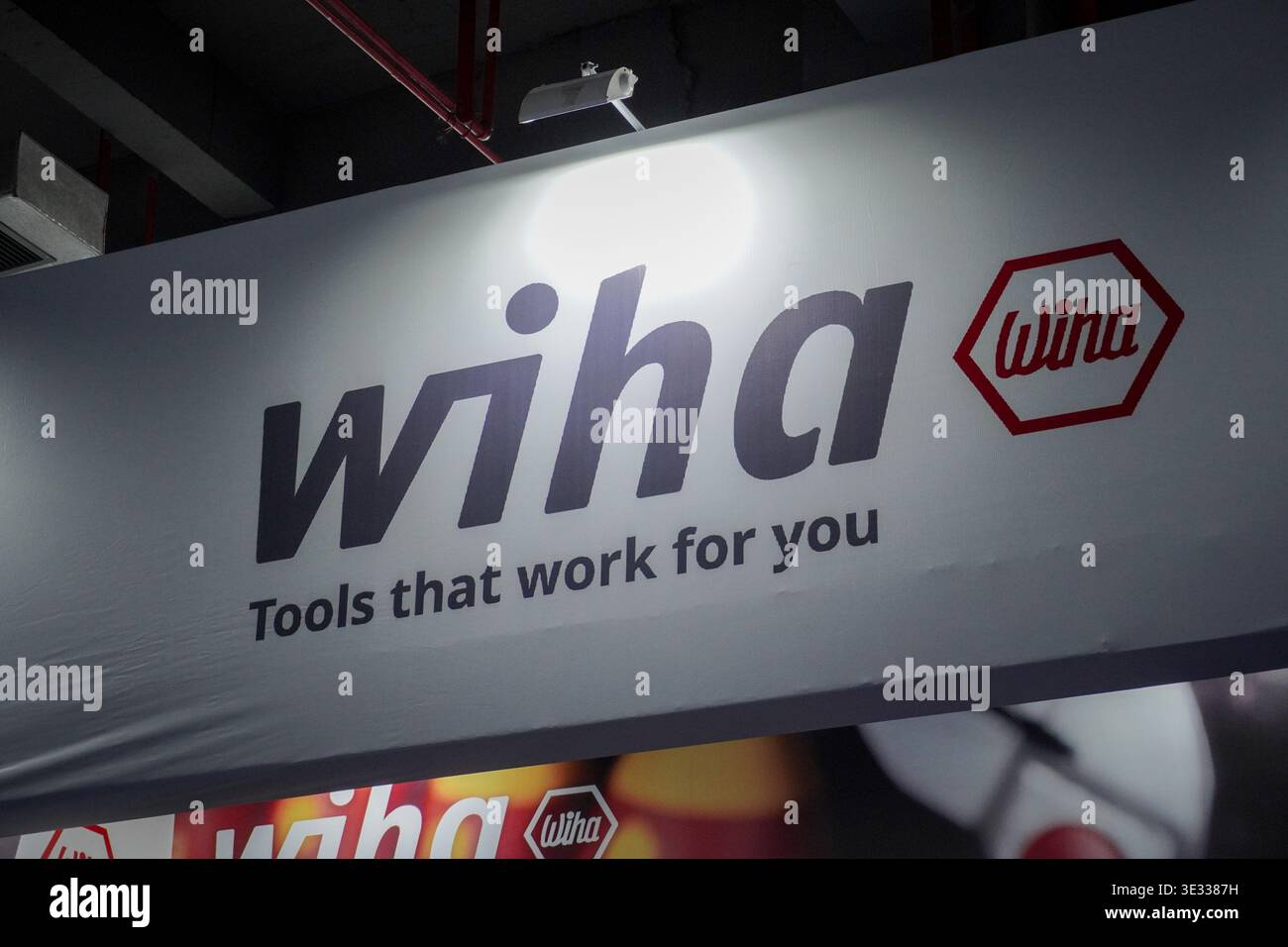 A close-up of the Wiha tools brand sign with the slogan “Tools that ...