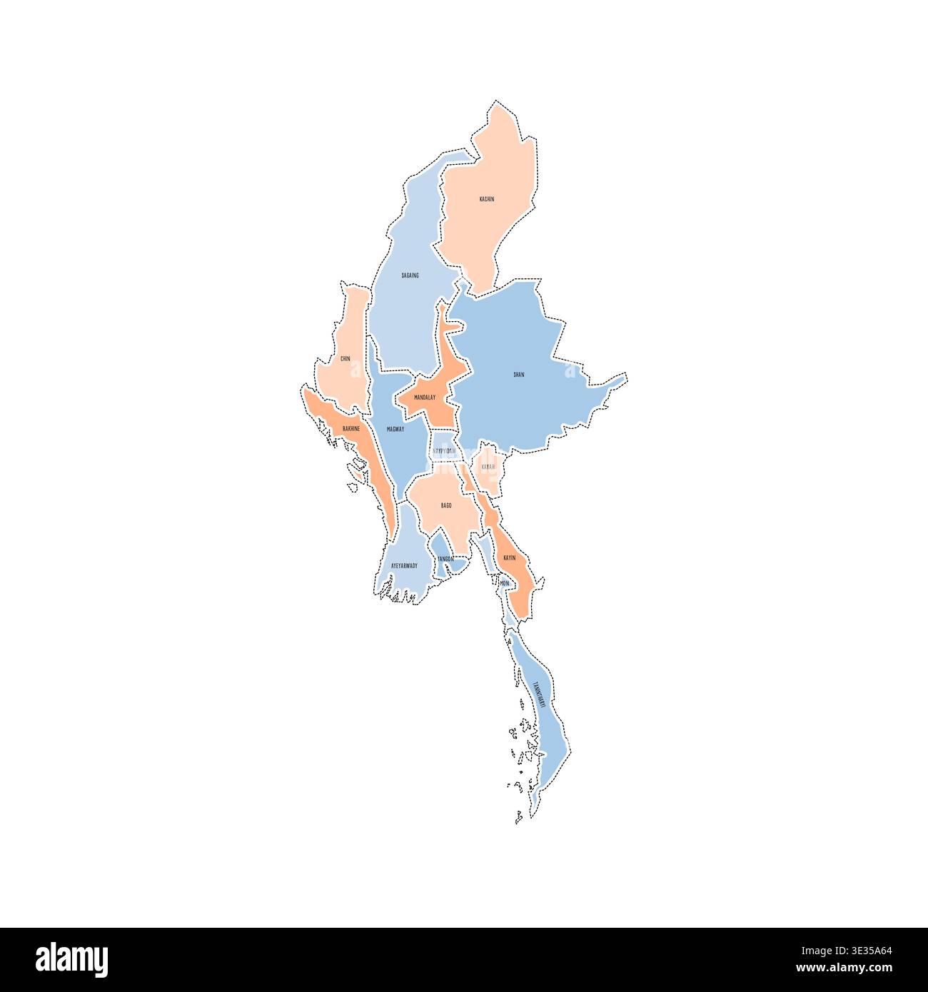 Myanmar political map of administrative divisions - states, regions and ...
