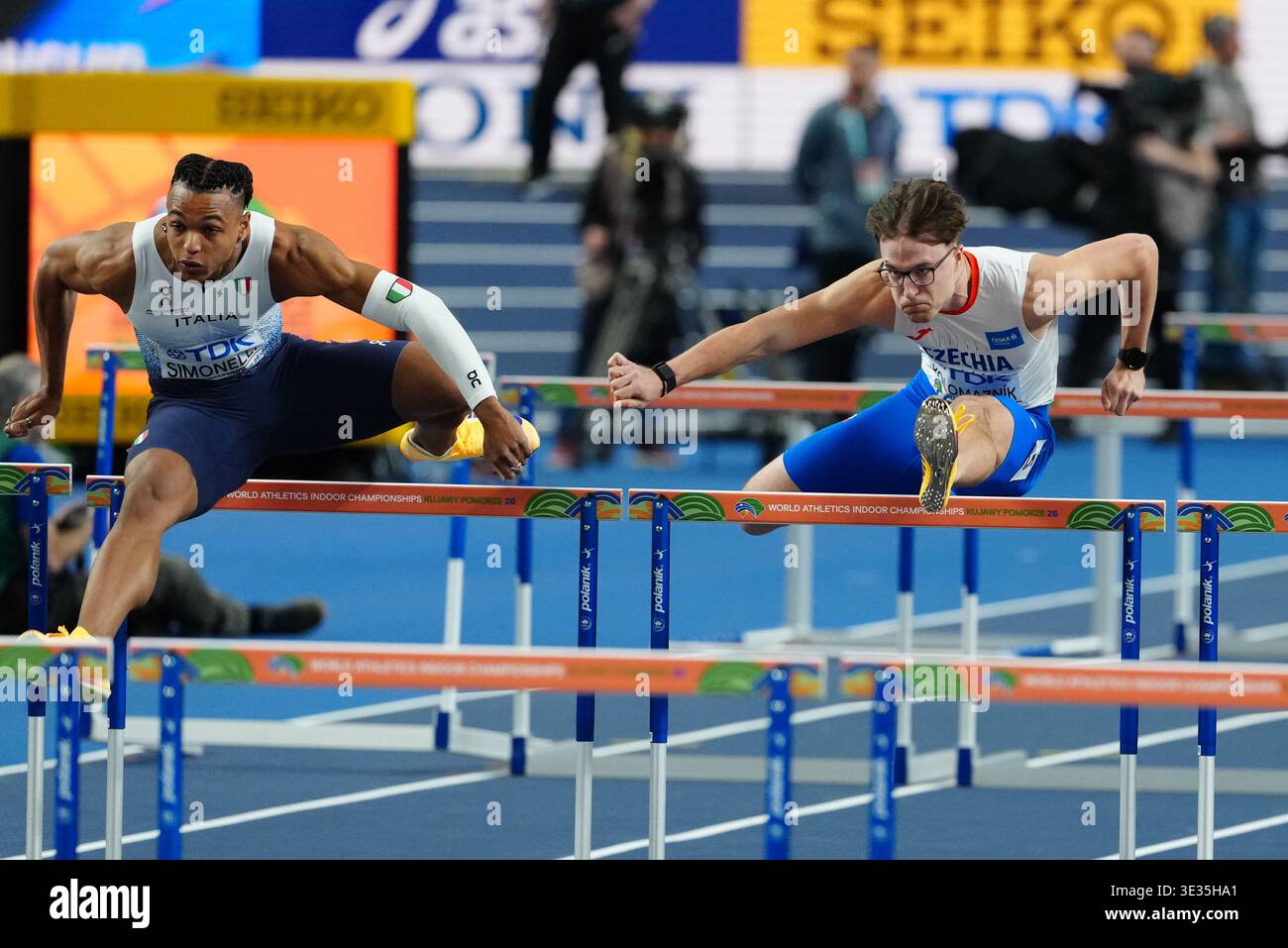 Italian athlete Lorenzo Ndele Simonelli, left, and Czech athlete Jonas ...