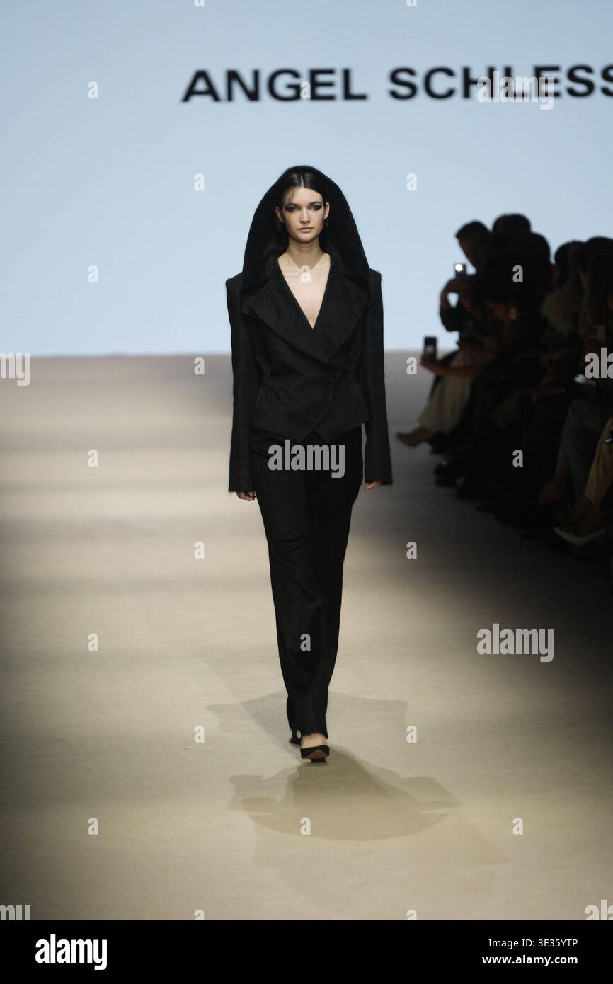 A model wears at collection runway a creation from “Angel Schlesser ...