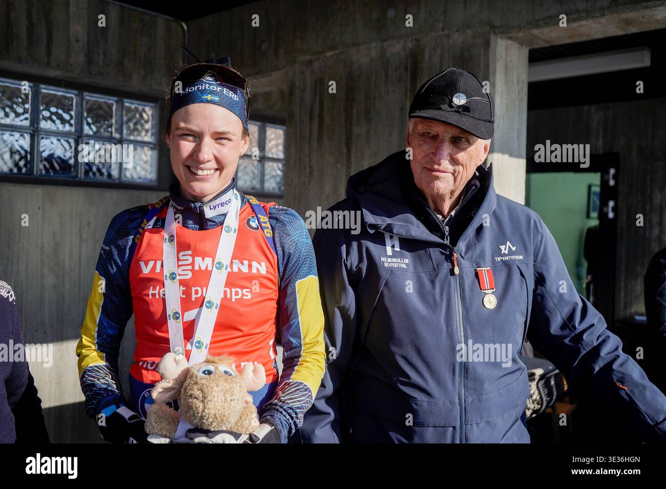 Oslo 20260321. Hanna Öberg (SWE) and Kong Harald after the 10 km ...
