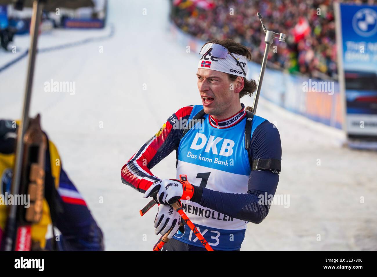 Oslo 20260321. Sturla Holm Lægreid and Eric Perrot from France finish ...