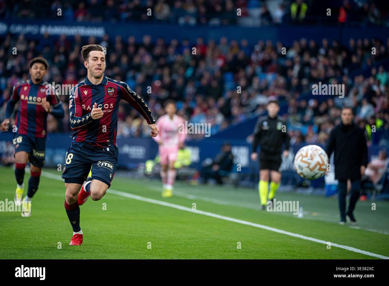 Valencia, Spain. 21 March, 2026. Iker Losada of Levante UD runs with ...