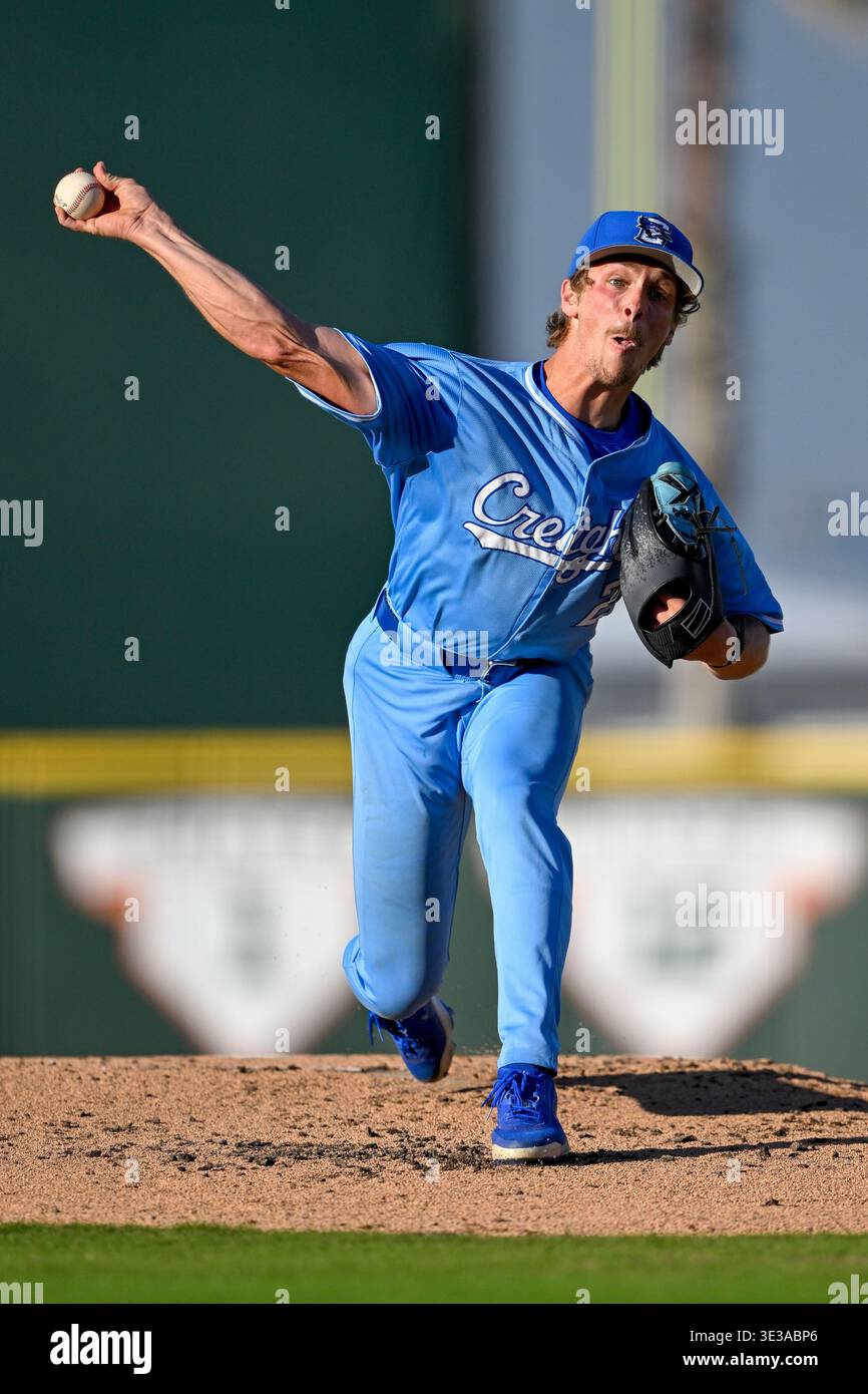 Creighton pitcher Ian Koosman (24) pitches during an NCAA baseball game ...