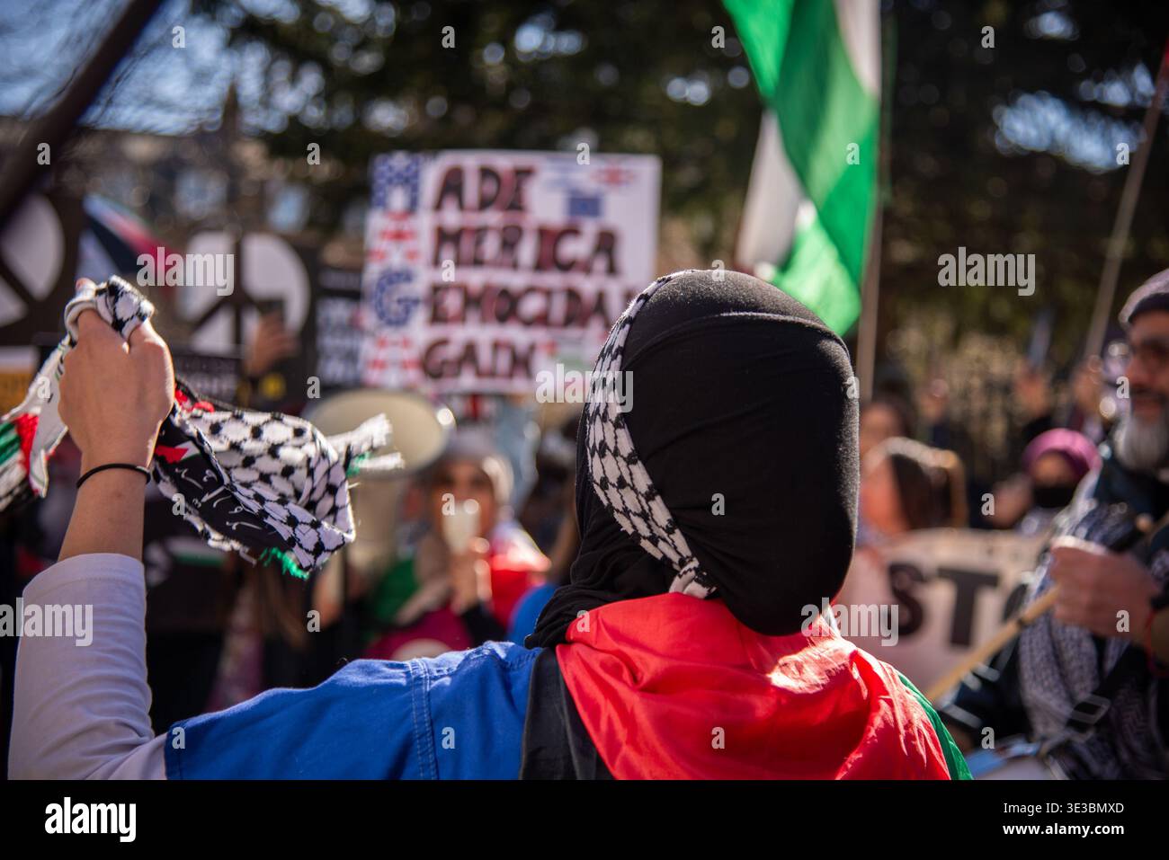 Protestors chant to the music during the Stop Bombing Iran – Hands Off ...