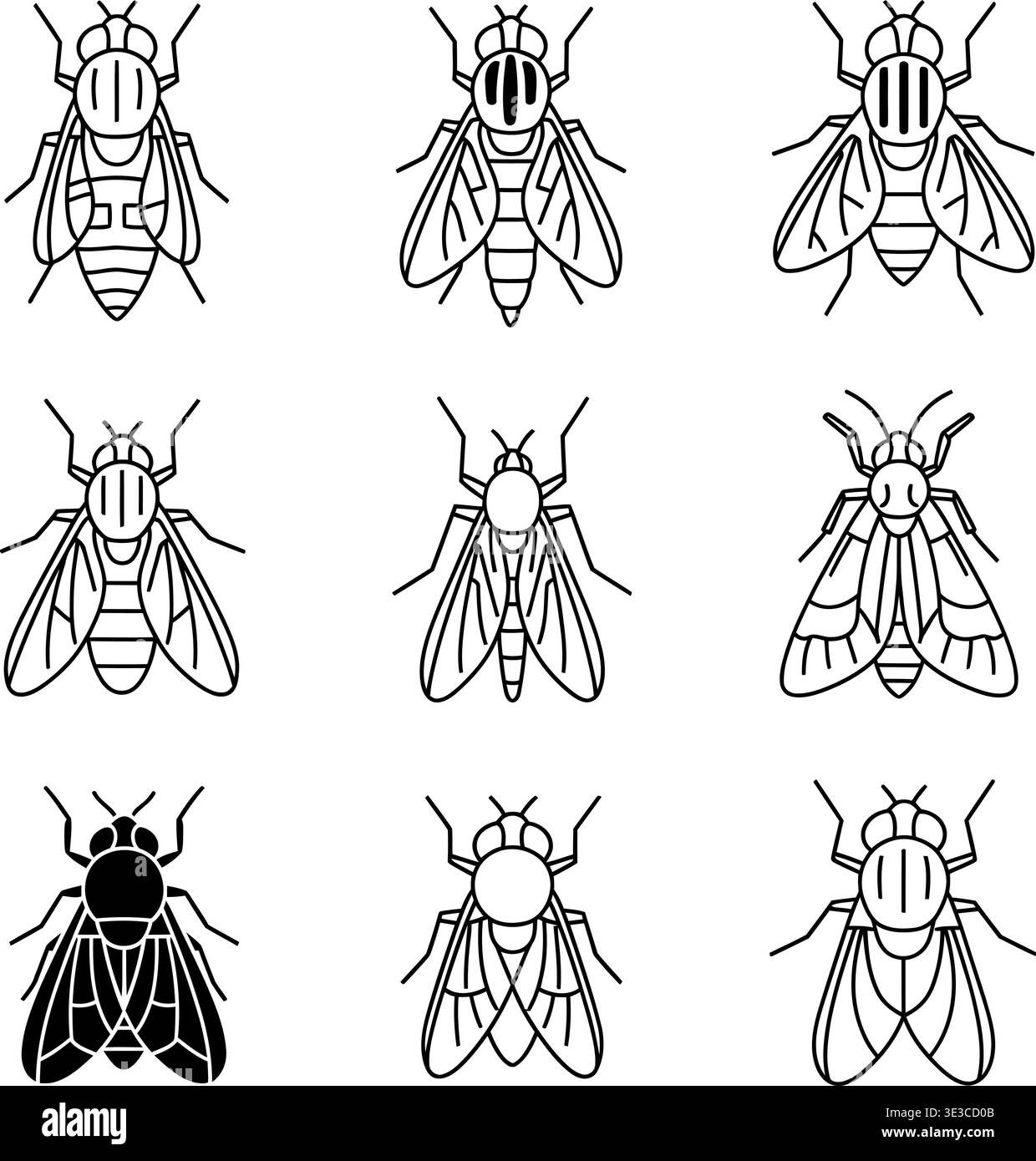 Minimalist Fly & Insect Line Art Icon Set, Housefly Vector Outlines ...