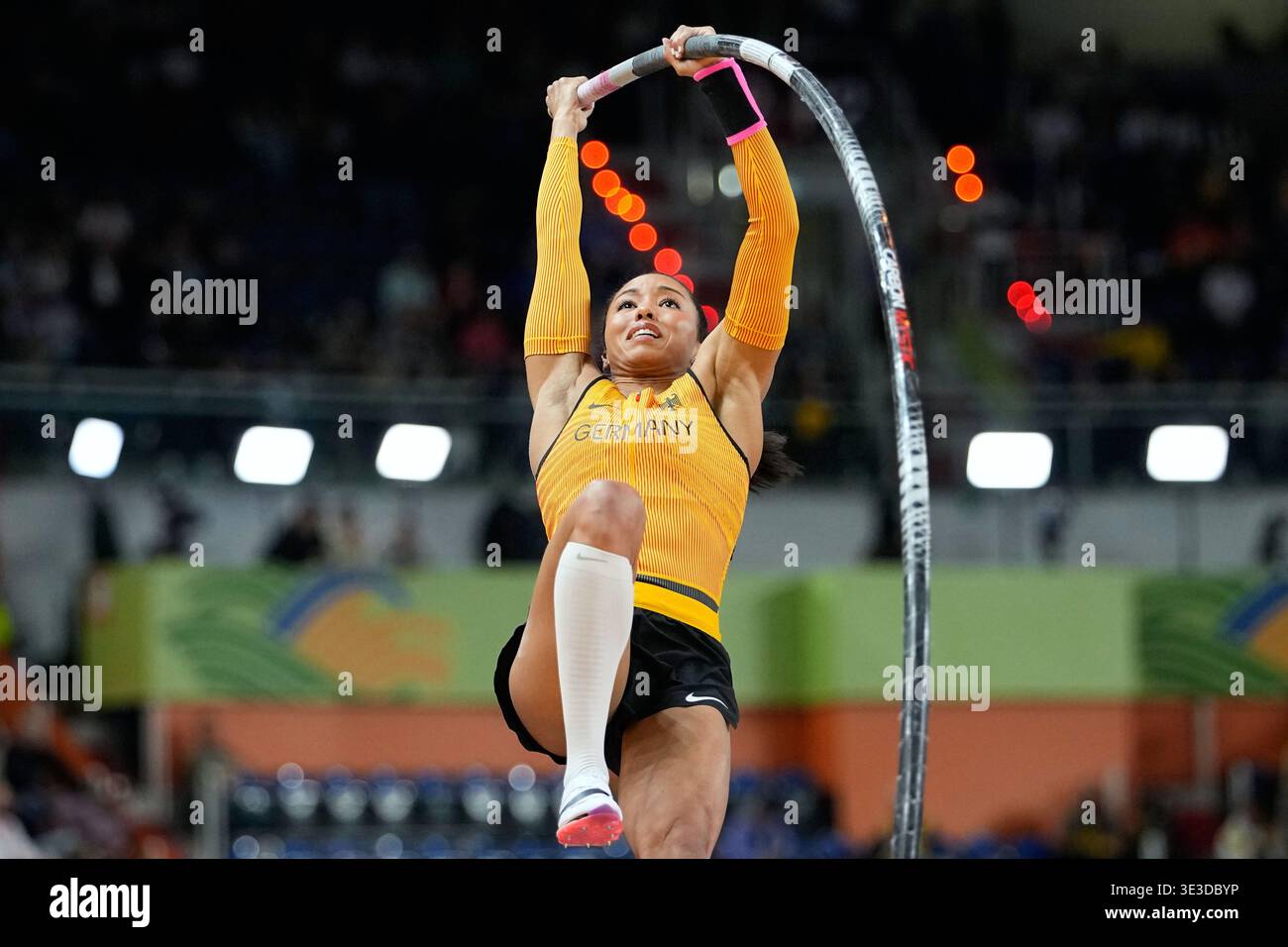 Jacqueline Otchere, of Germany, makes an attempt in the women's pole ...