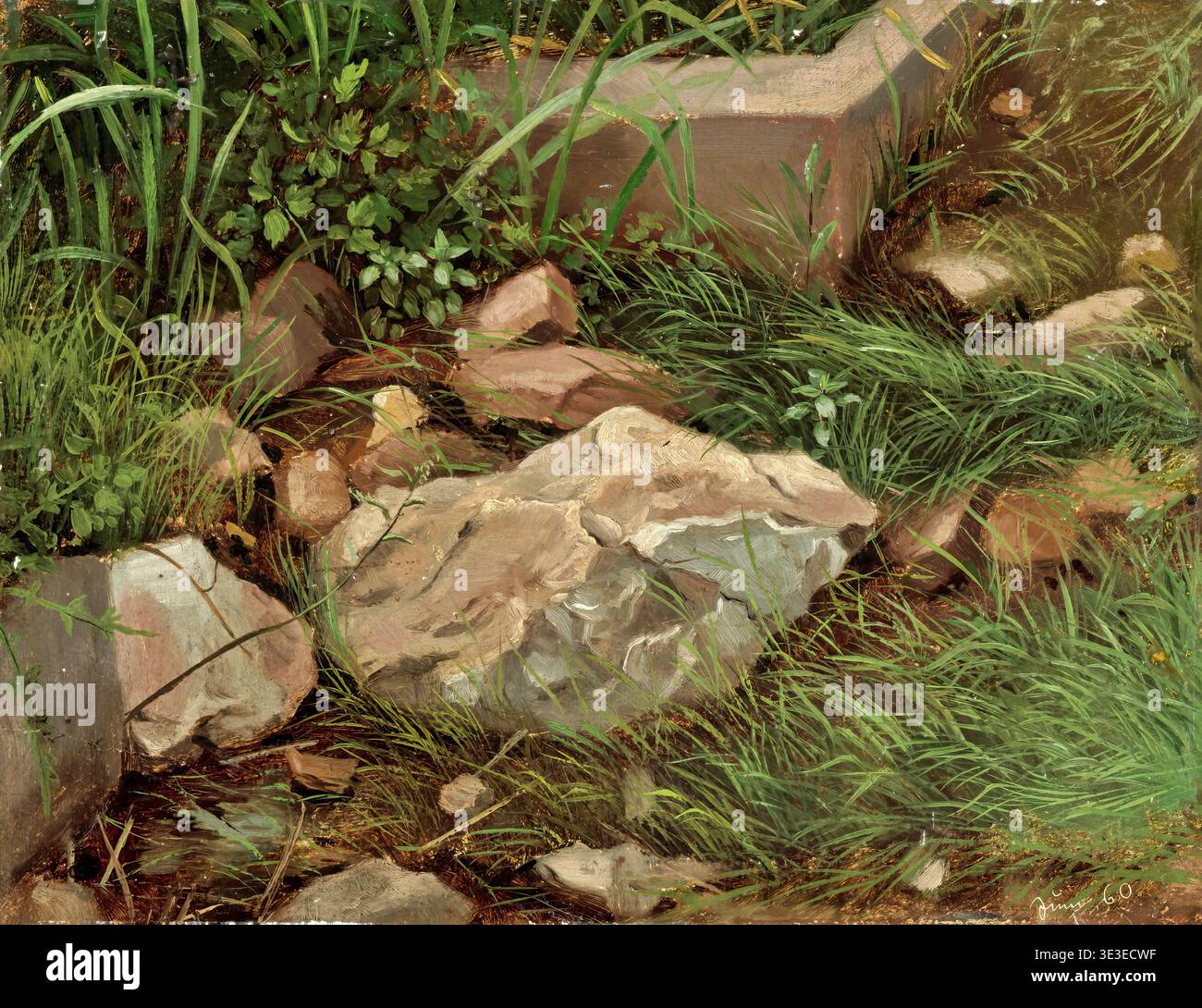 Hans Thoma – Stones in Grass, 1860 – Landscape Painting Stock Photo - Alamy