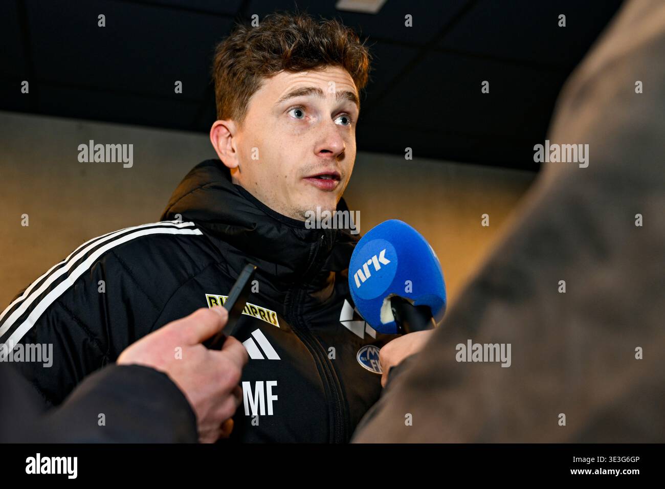 Stavanger 20260321. Molde's coach Martin Falk in the mix zone after the ...