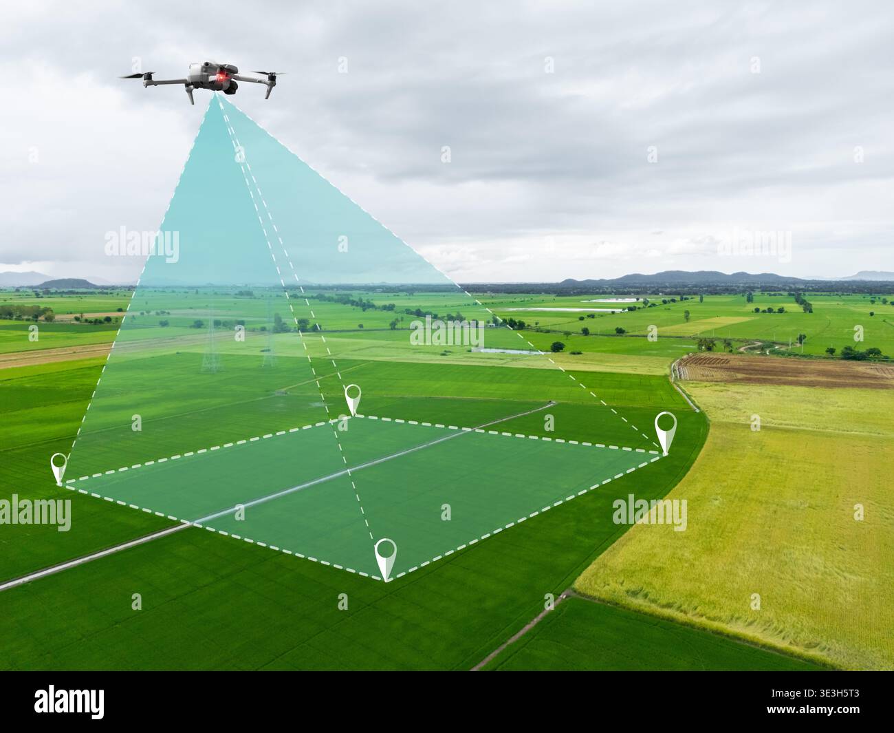 Drone Gps positioning system, Aerial view land plot. Land Surveying for ...