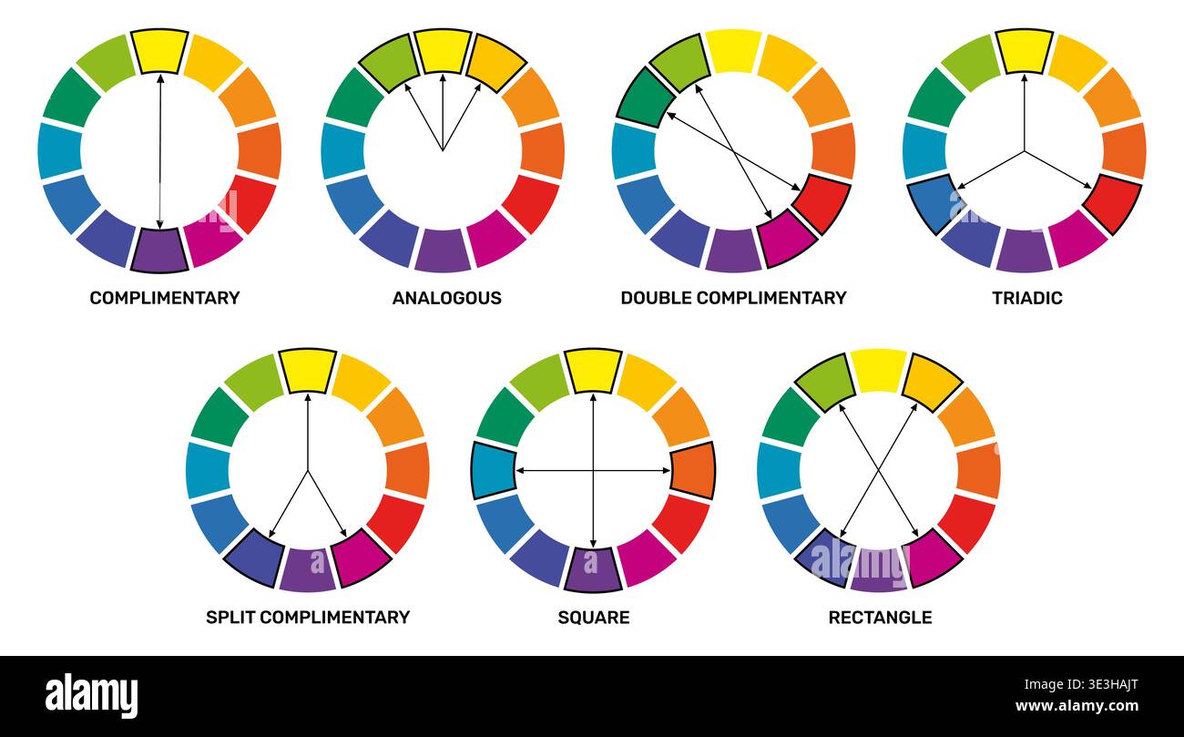 Color wheel combinations. Shades harmonious diagram or complementary ...