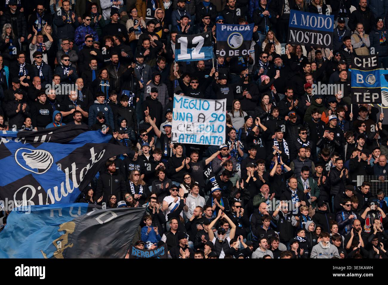 Bergamo, Italy, 22nd March 2026. Atalanta BC fans display a banner ...