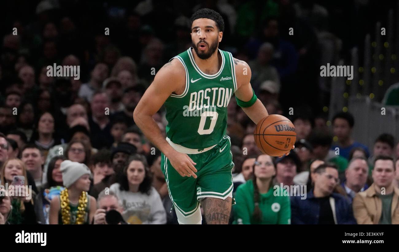 Boston Celtics forward Jayson Tatum (0) during an NBA basketball game ...