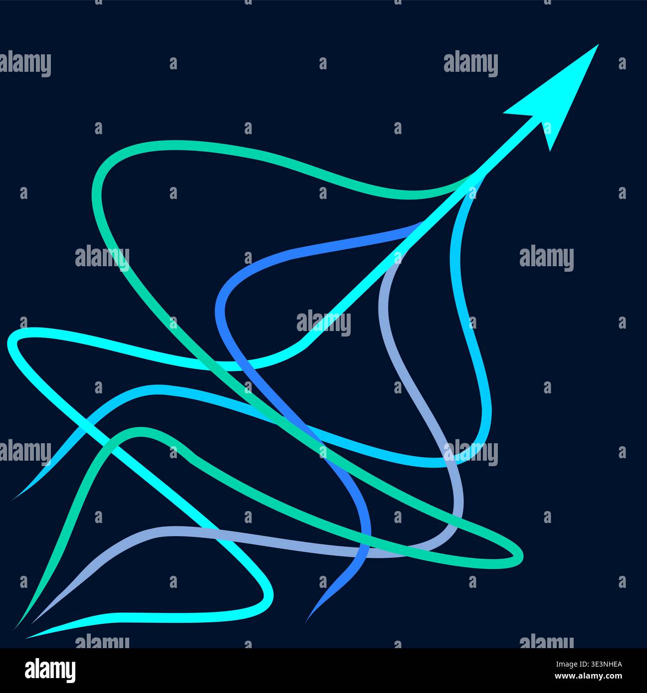 Graphic vector of blue ropes converging into arrows isolated on dark ...
