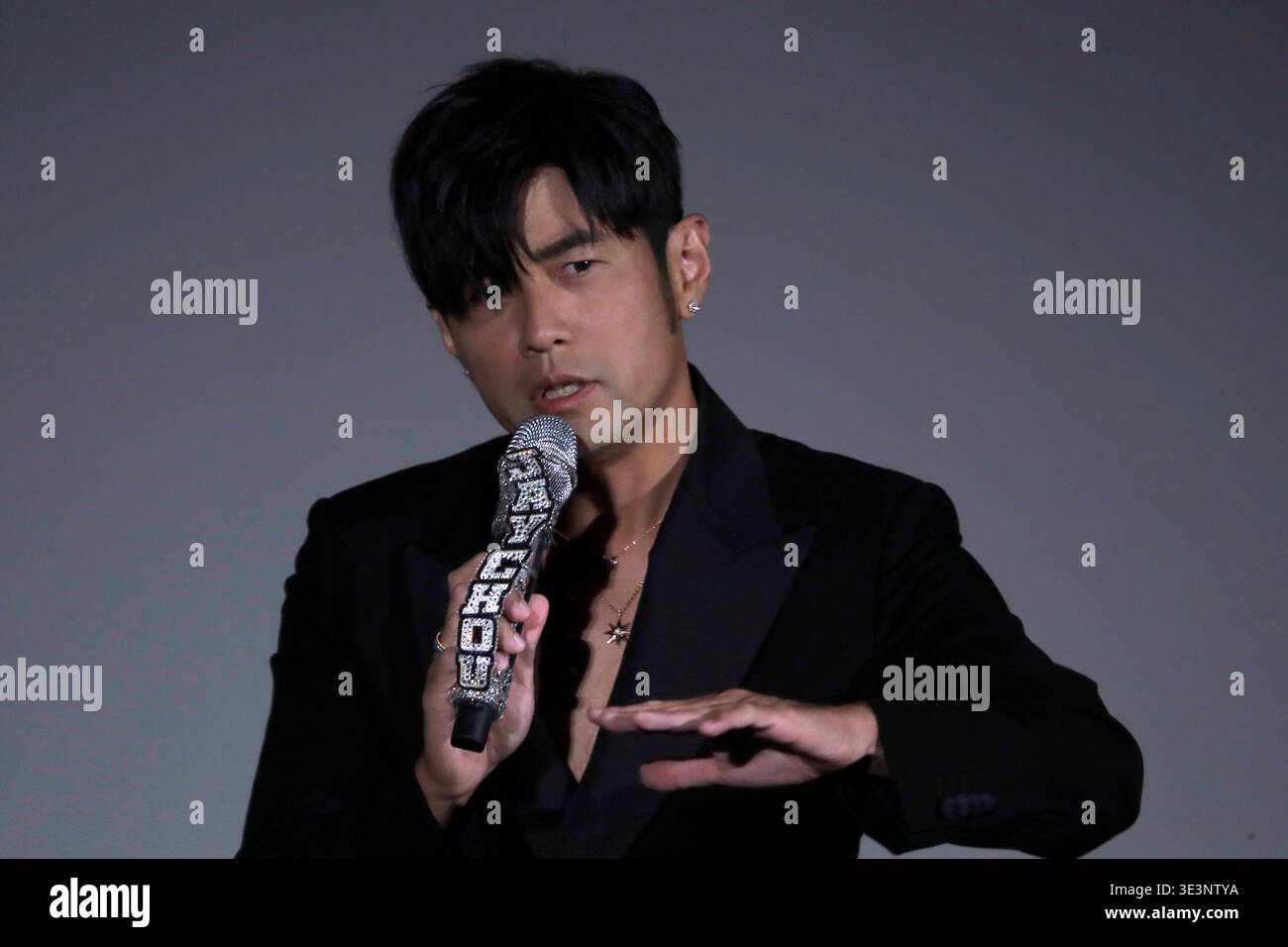 Famed Taiwanese singer Jay Chou speaks during a promotional event for ...