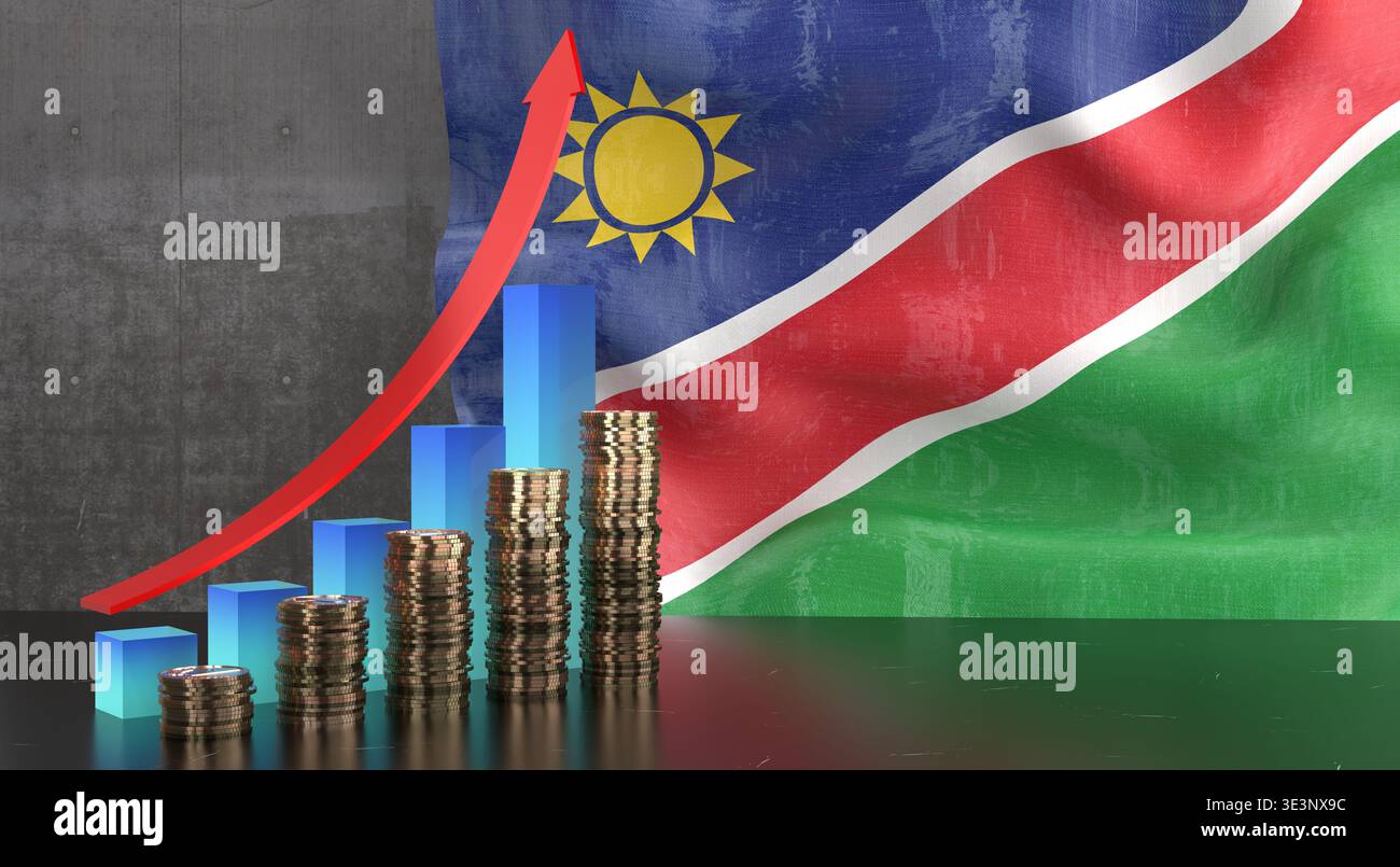 Namibia - growth chart and national flag - 3D illustration Stock Photo ...