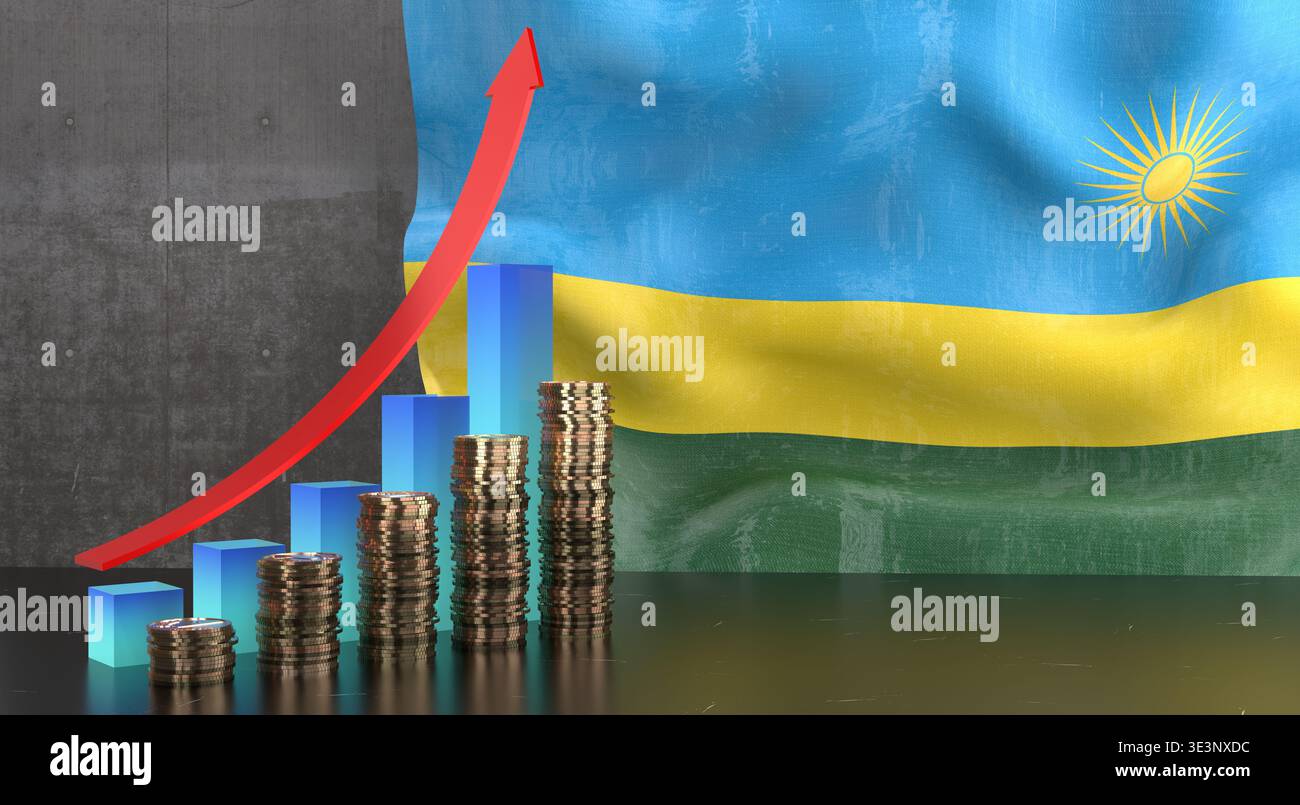Rwanda - growth chart and national flag - 3D illustration Stock Photo ...