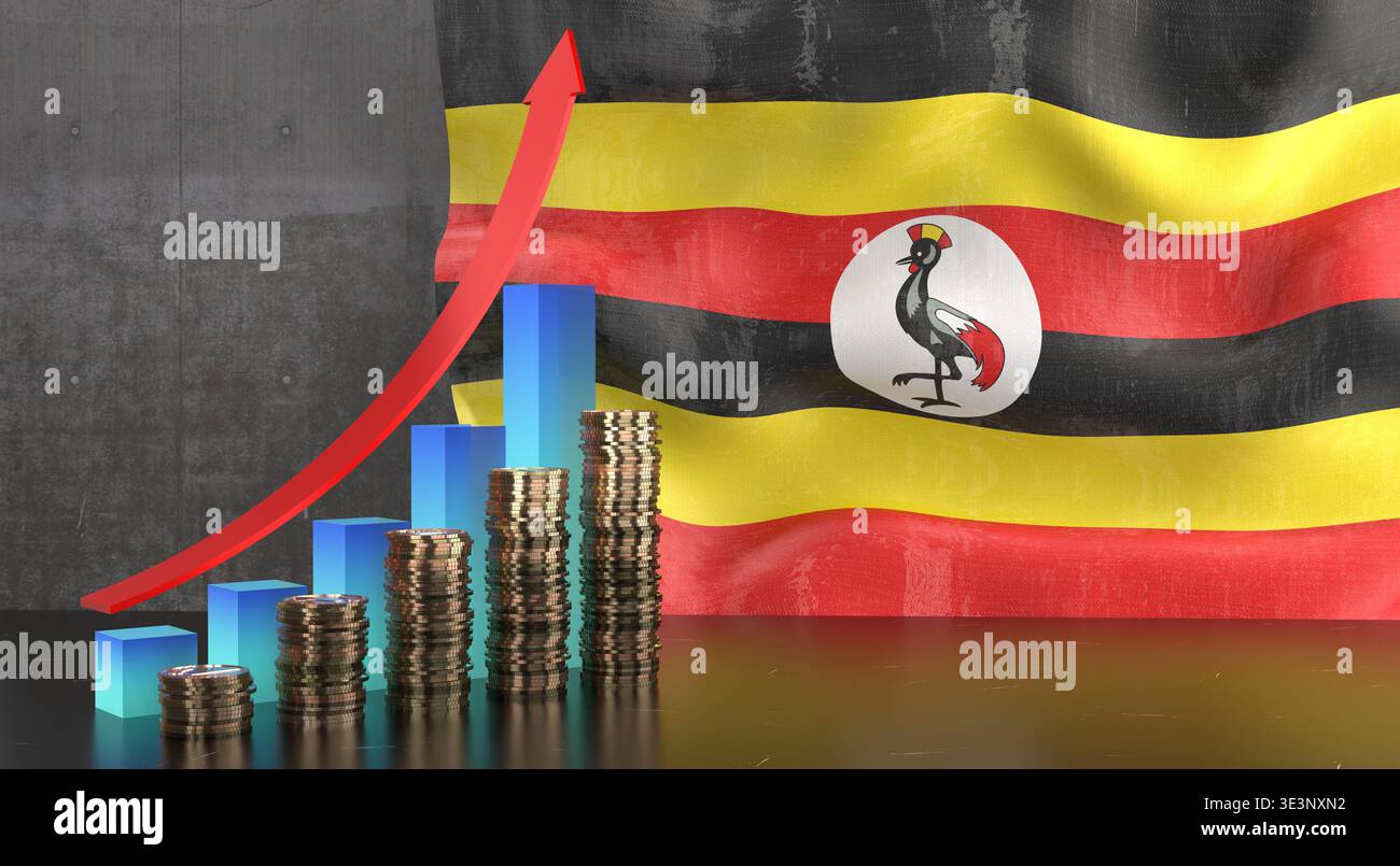 Uganda - growth chart and national flag - 3D illustration Stock Photo ...