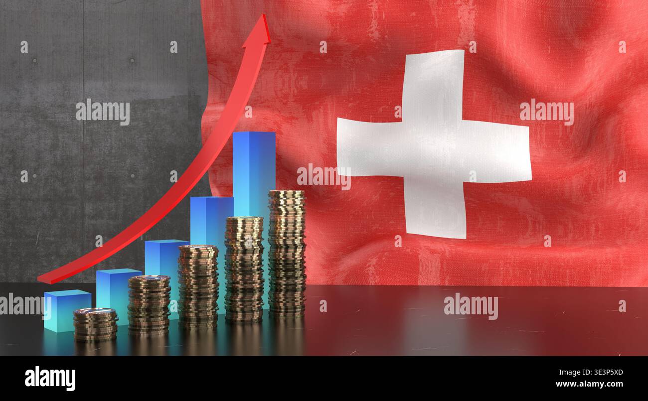 Switzerland - growth chart and national flag - 3D illustration Stock ...
