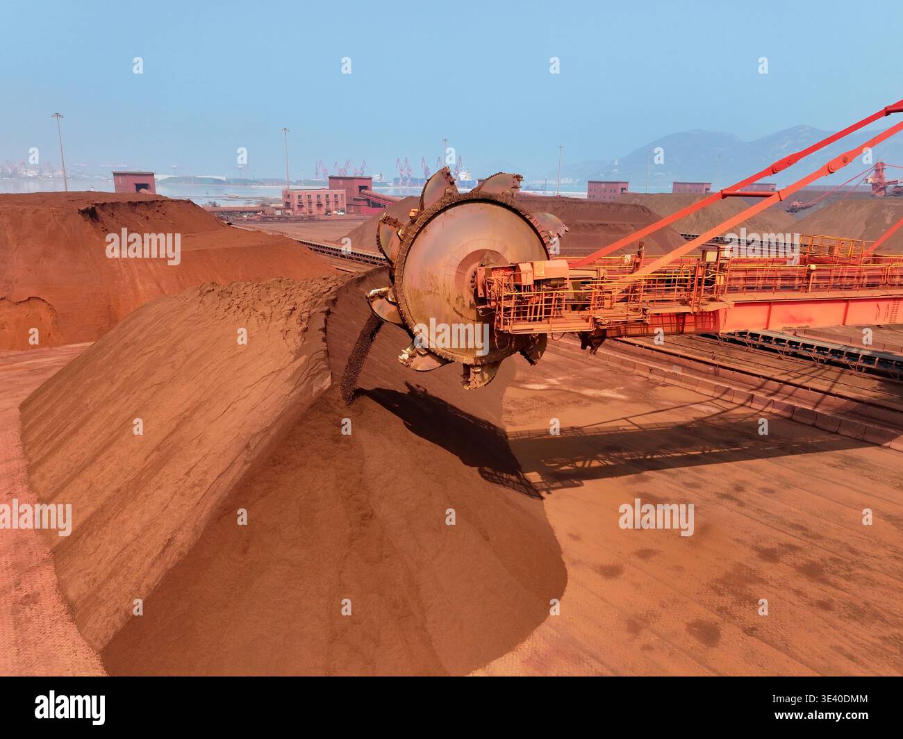 Trains transport imported iron ore at Xinsu Port Terminal in ...