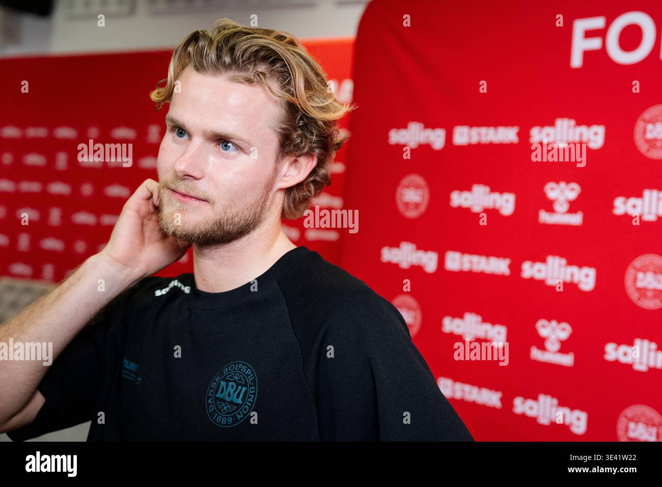 Denmarks player Moretn Hjulmand at the national team's press conference ...