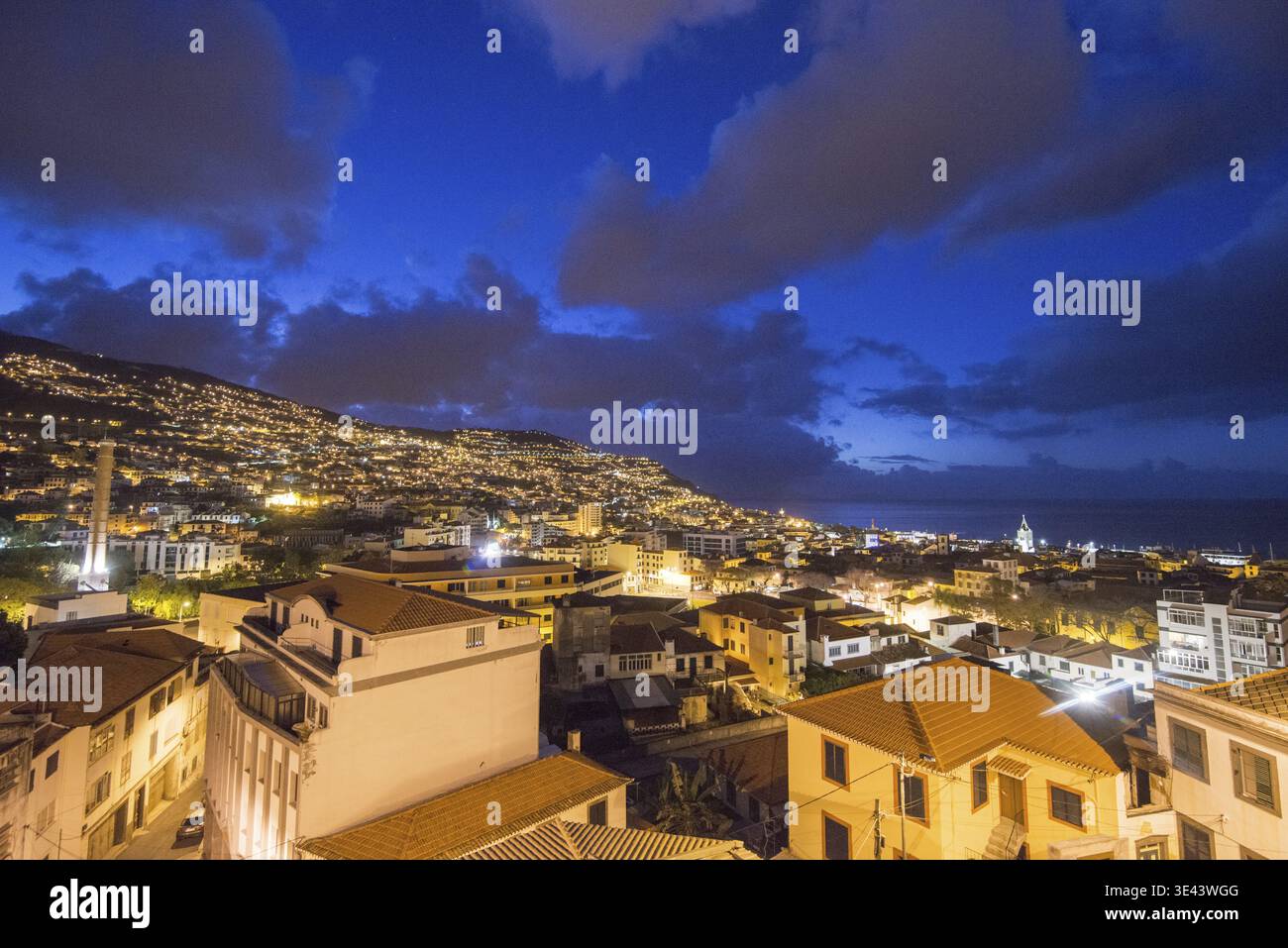 The city centre of Funchal at night on the Island Madeira of Portugal ...