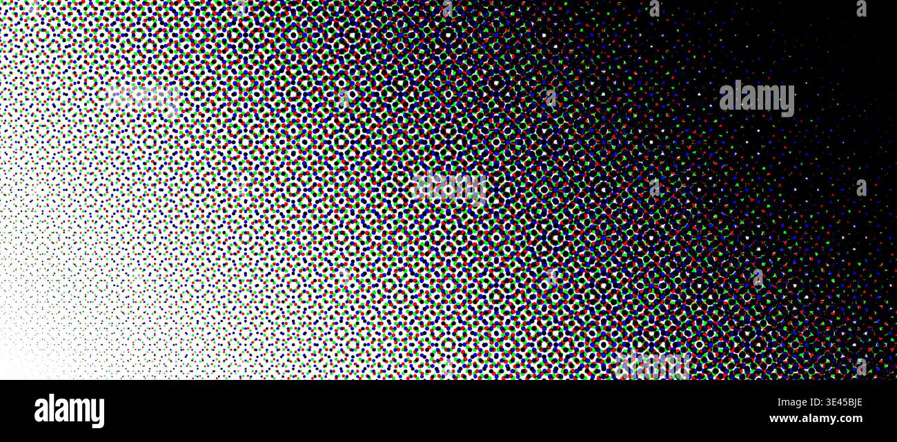 Corner dotted halftone gradient. Fading overlap rgb pixel gradation ...