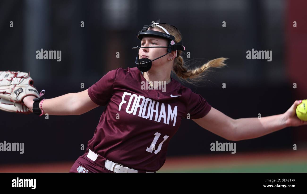 Fordham pitcher Elizabeth Gaisior (11) throws during an NCAA softball ...